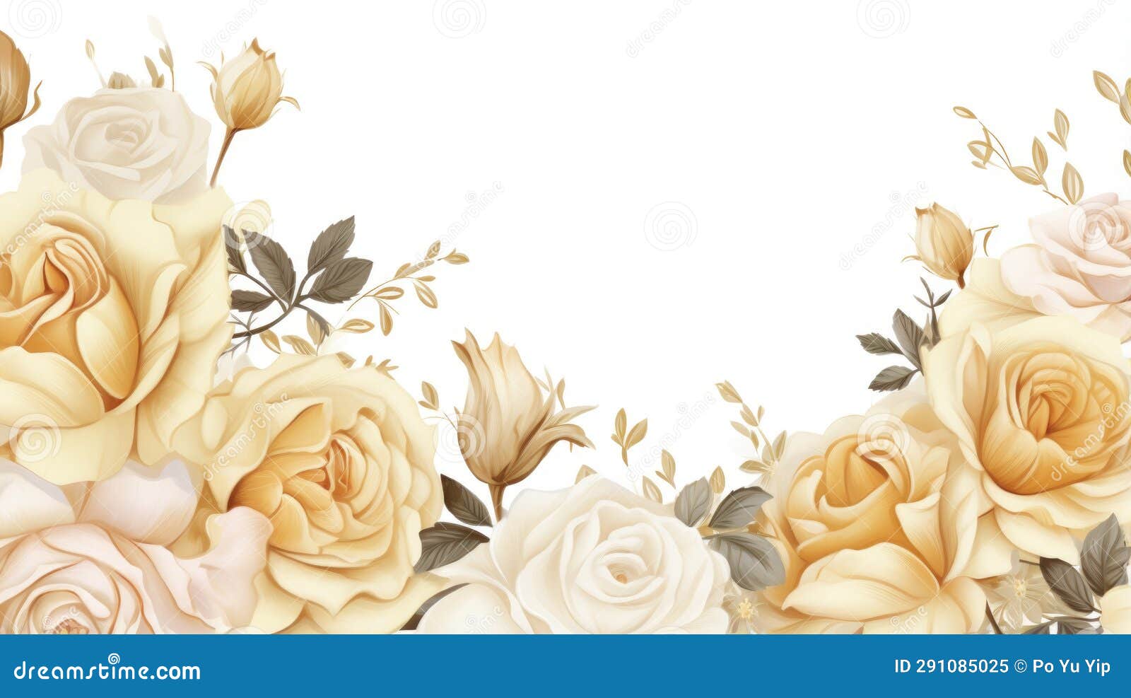 Rose Flowers Frame with Gradient Backlight and Subtle Gold Lines Stock ...