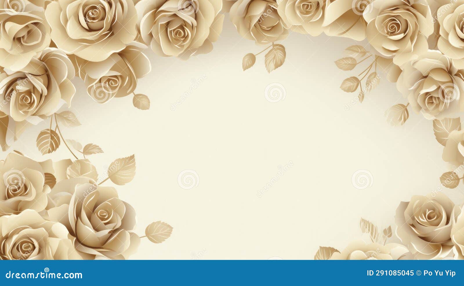 Rose Flowers Frame with Gradient Backlight and Subtle Gold Lines Stock ...