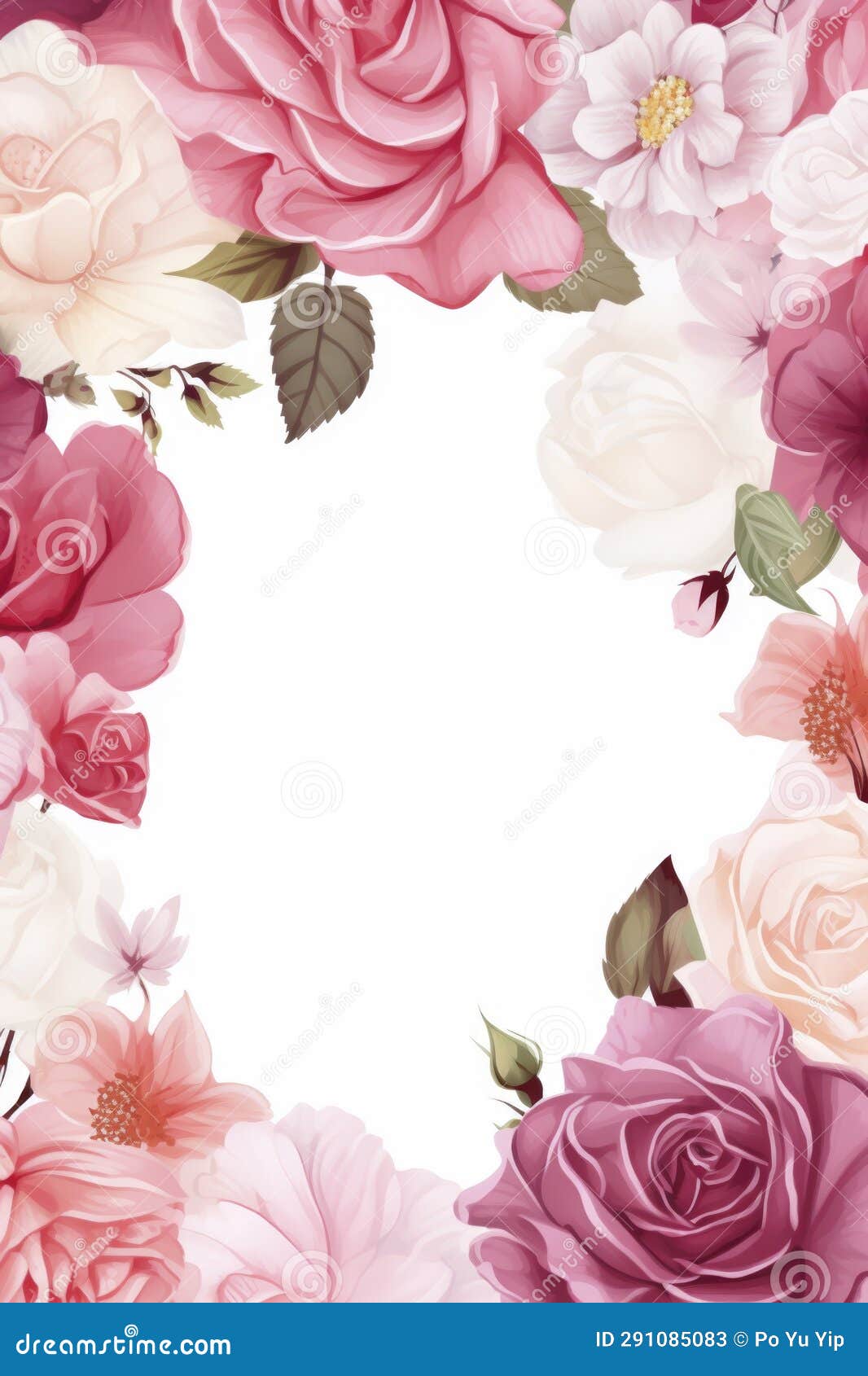 Rose Flowers Frame with Gradient Backlight and Subtle Gold Lines Stock ...
