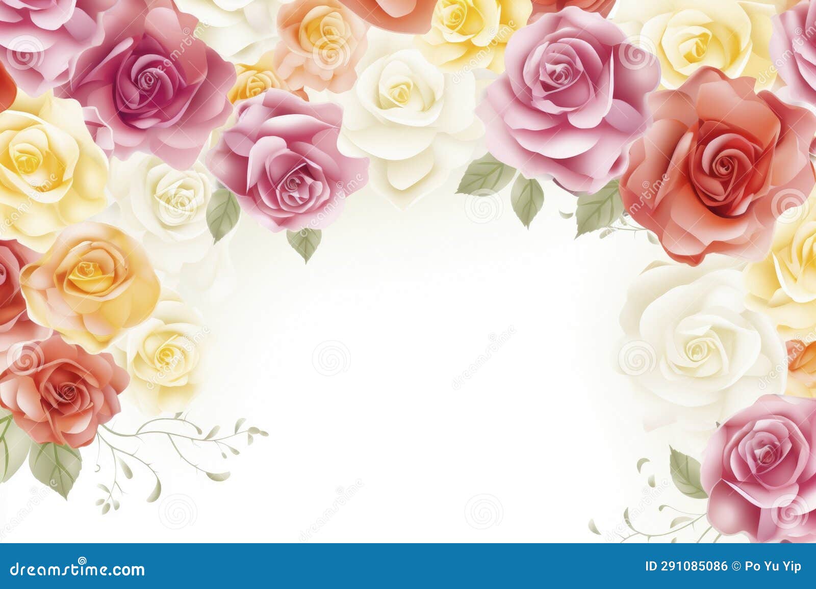 Rose Flowers Frame with Gradient Backlight and Subtle Gold Lines Stock ...