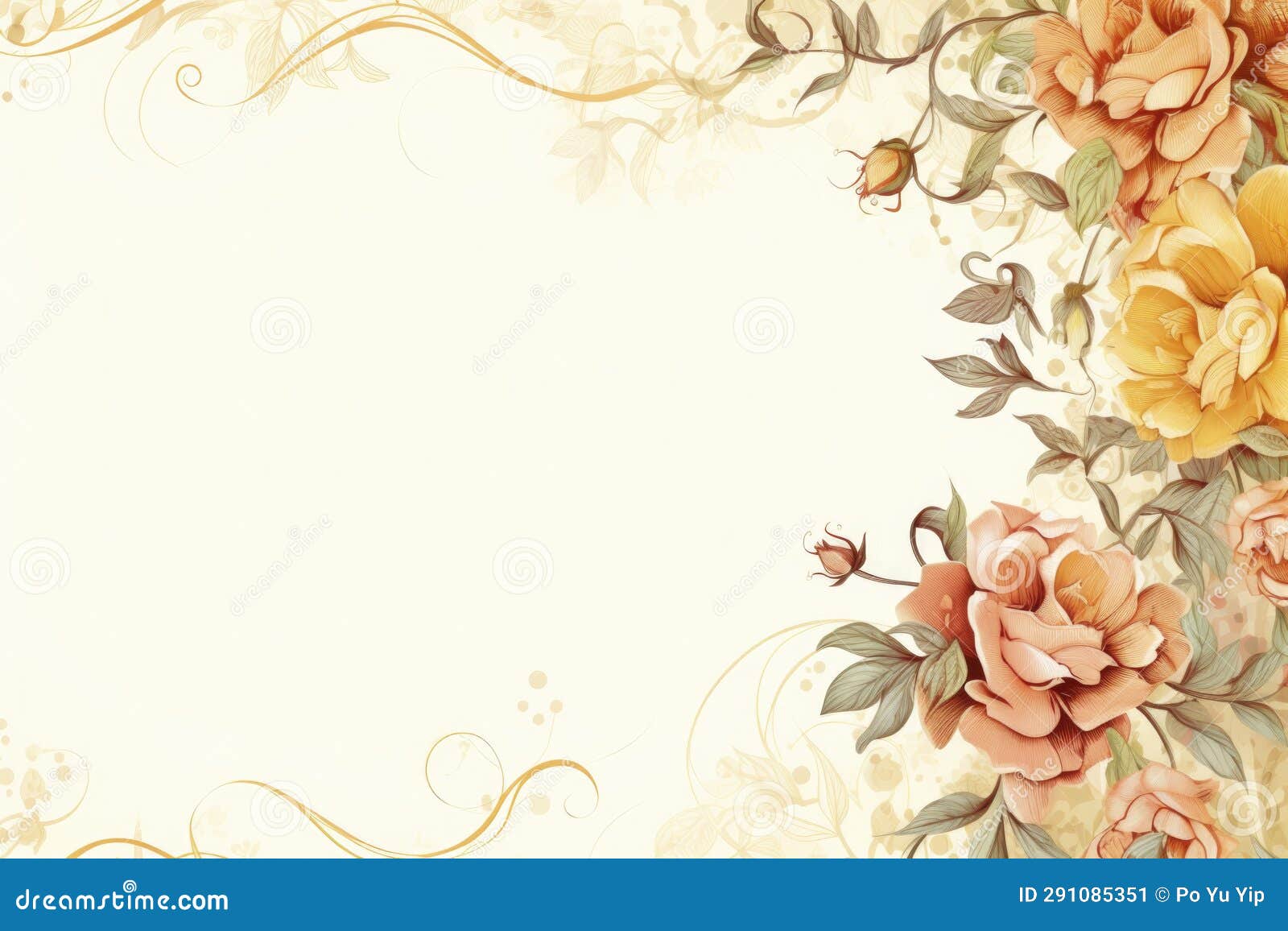 Rose Flowers Frame with Gradient Backlight and Subtle Gold Lines Stock ...