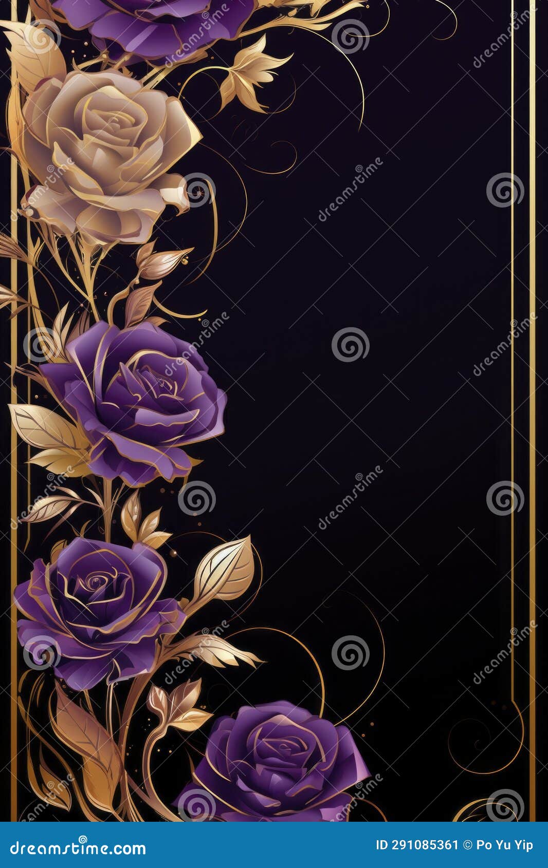 Rose Flowers Frame with Gradient Backlight and Subtle Gold Lines Stock ...