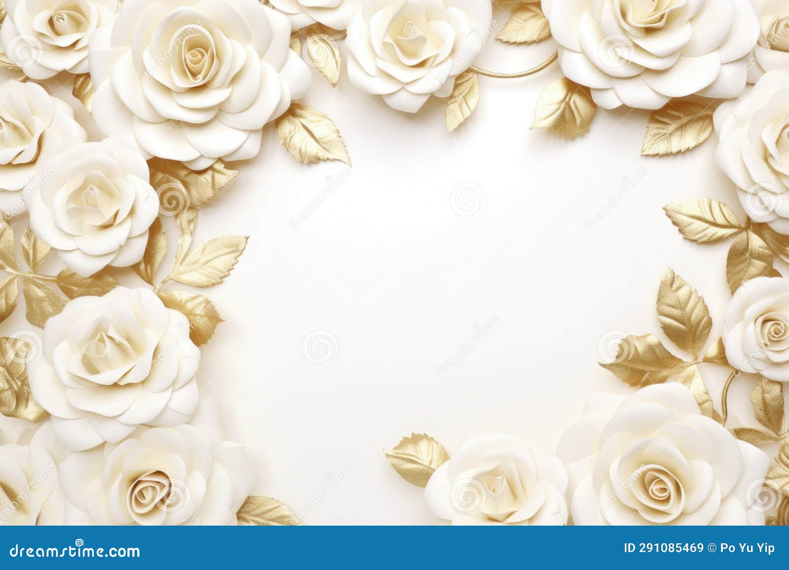 Rose Flowers Frame with Gradient Backlight and Subtle Gold Lines Stock ...