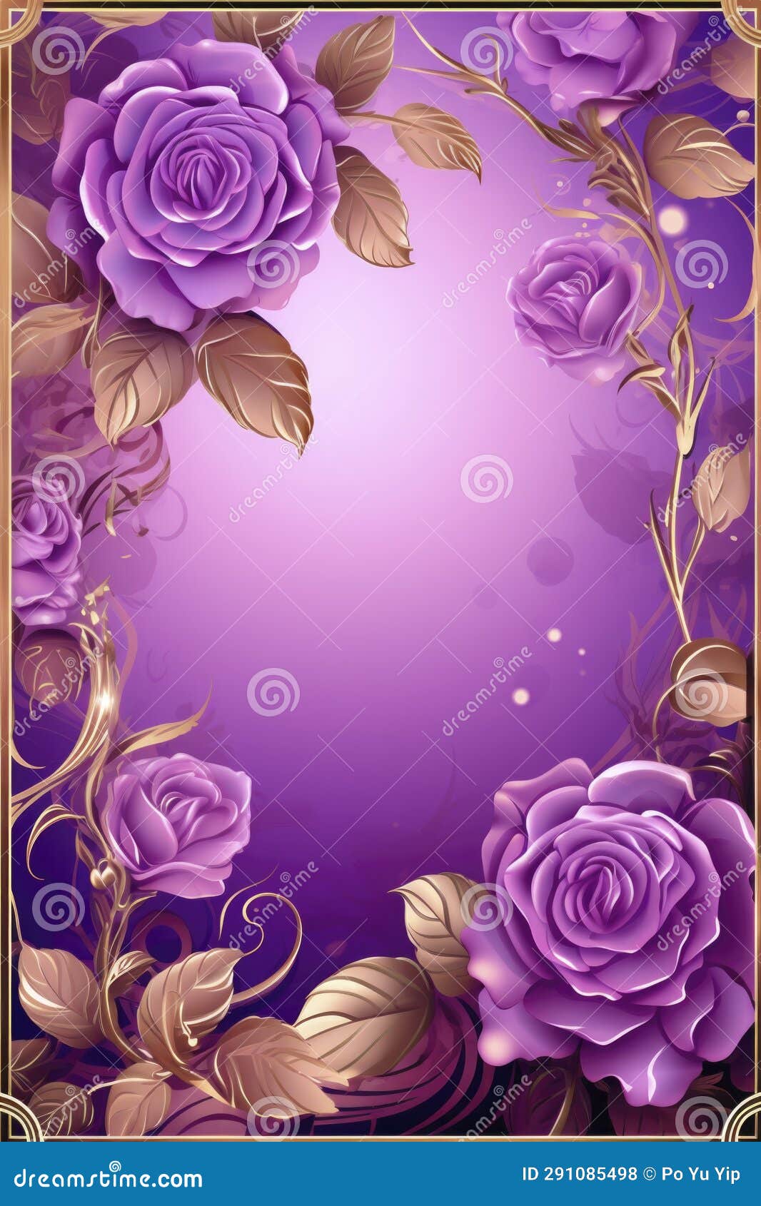 Rose Flowers Frame with Gradient Backlight and Subtle Gold Lines Stock ...