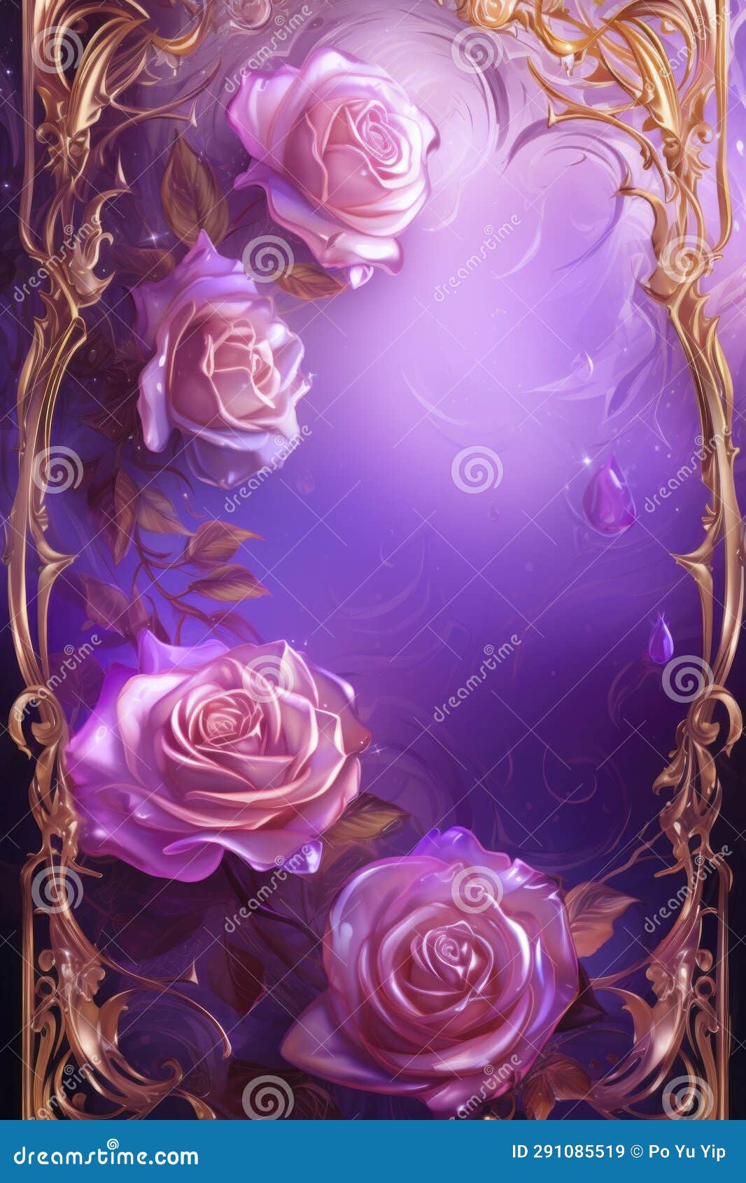 Rose Flowers Frame with Gradient Backlight and Subtle Gold Lines Stock ...