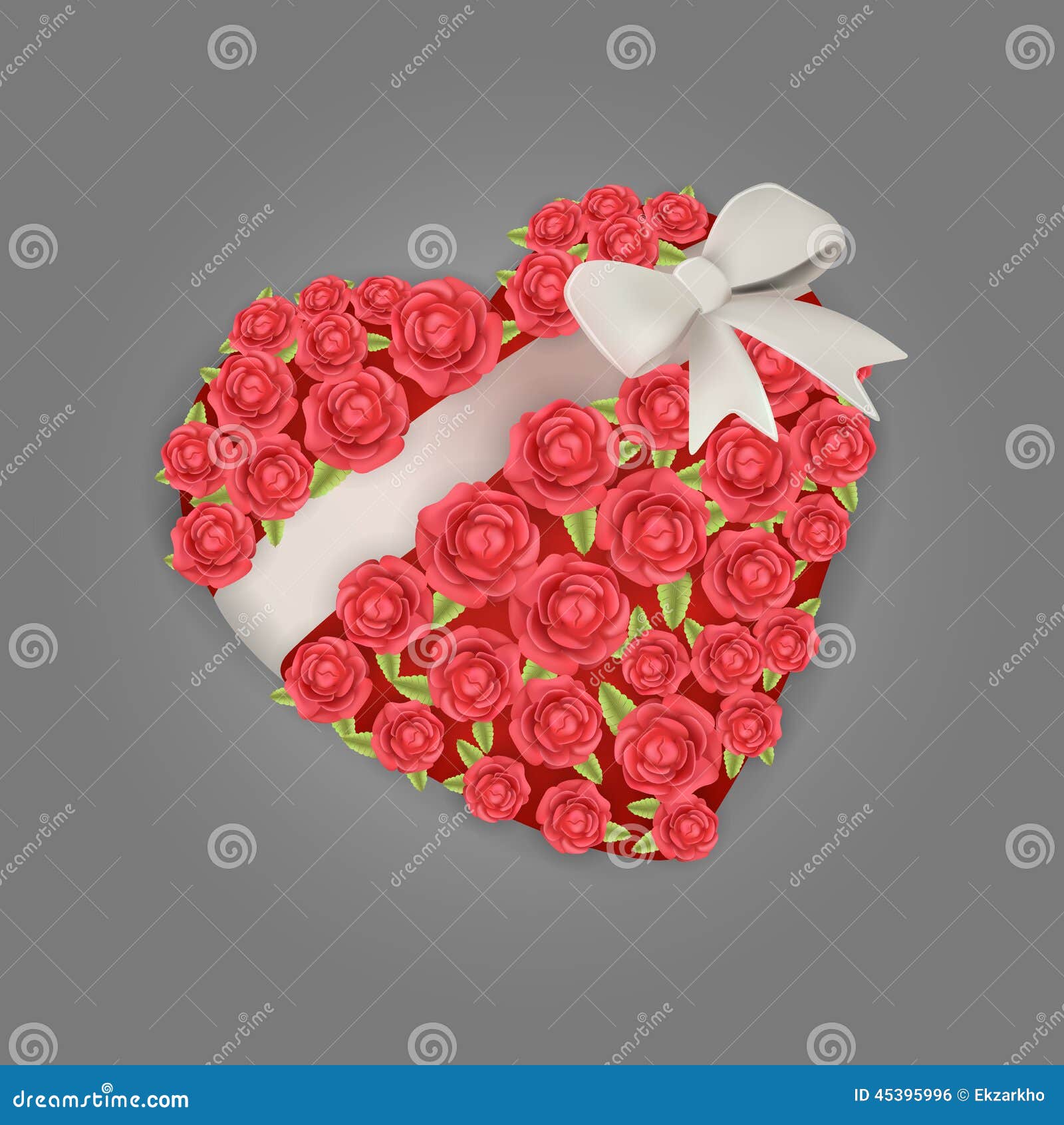 Rose Flowers Heart with White Ribbon Stock Vector - Illustration of ...