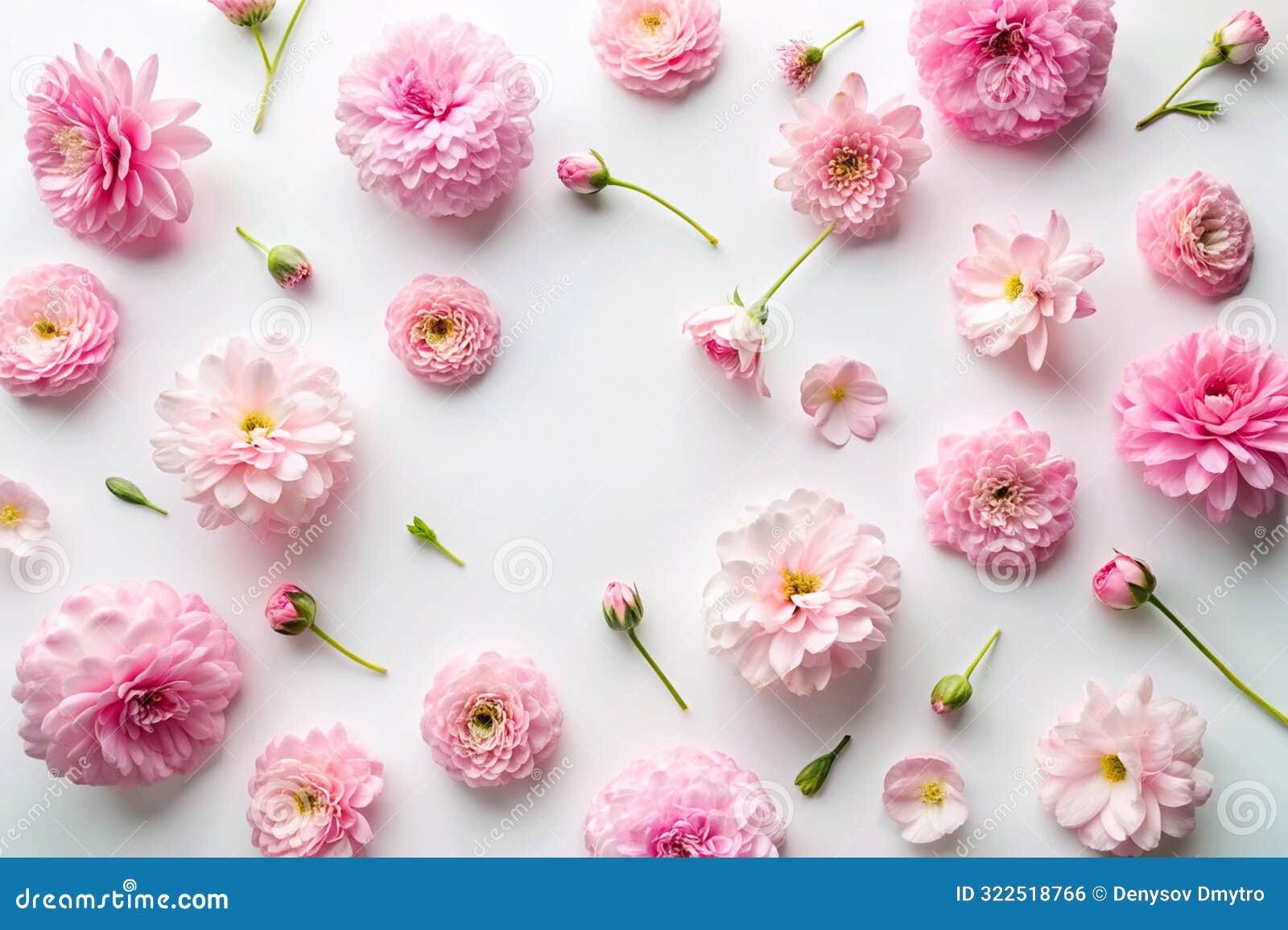 Rose Flowers Scattered on a White Background. Background of Scattered ...