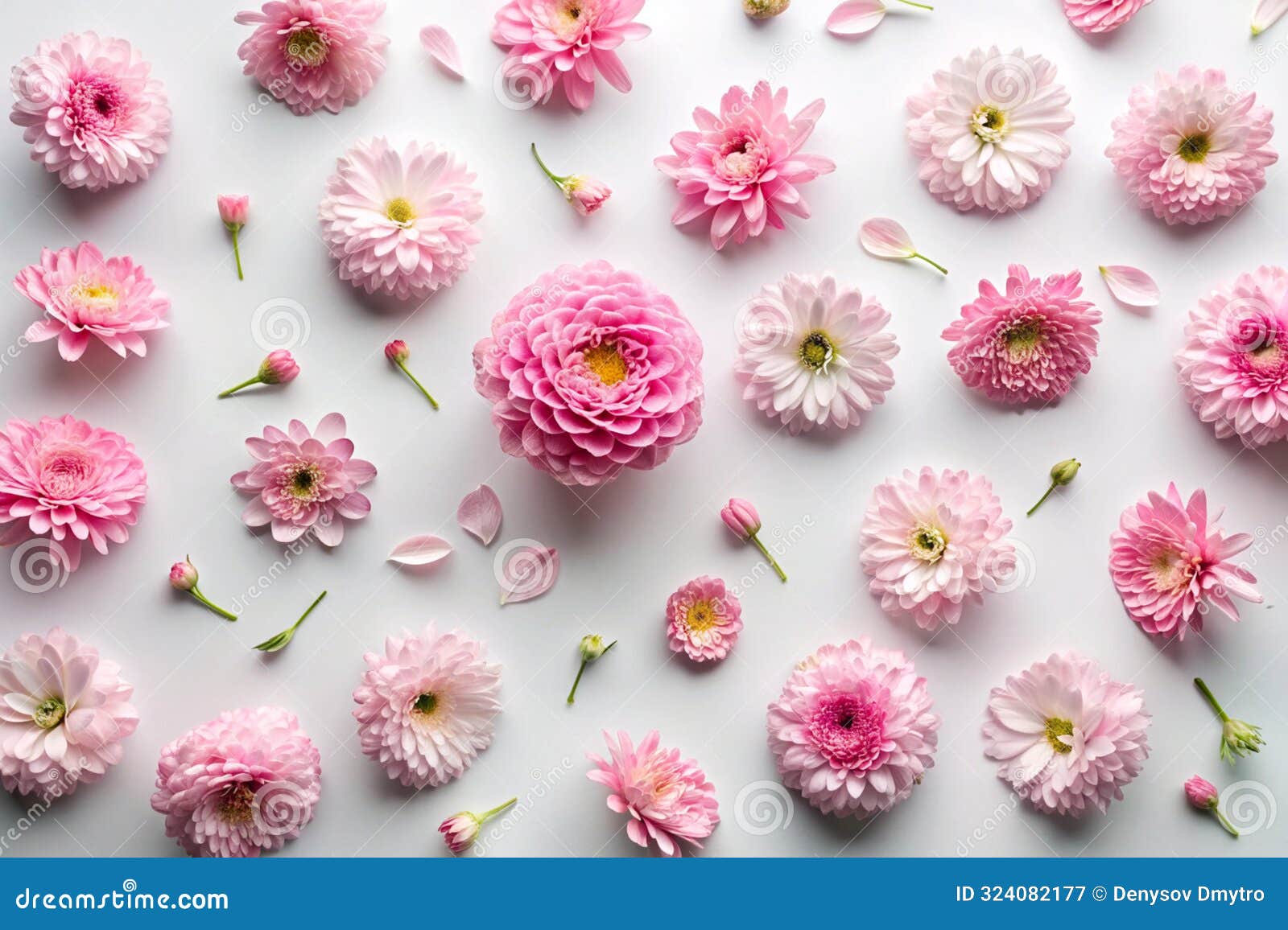 Rose Flowers Scattered on a White Background. Background of Scattered ...