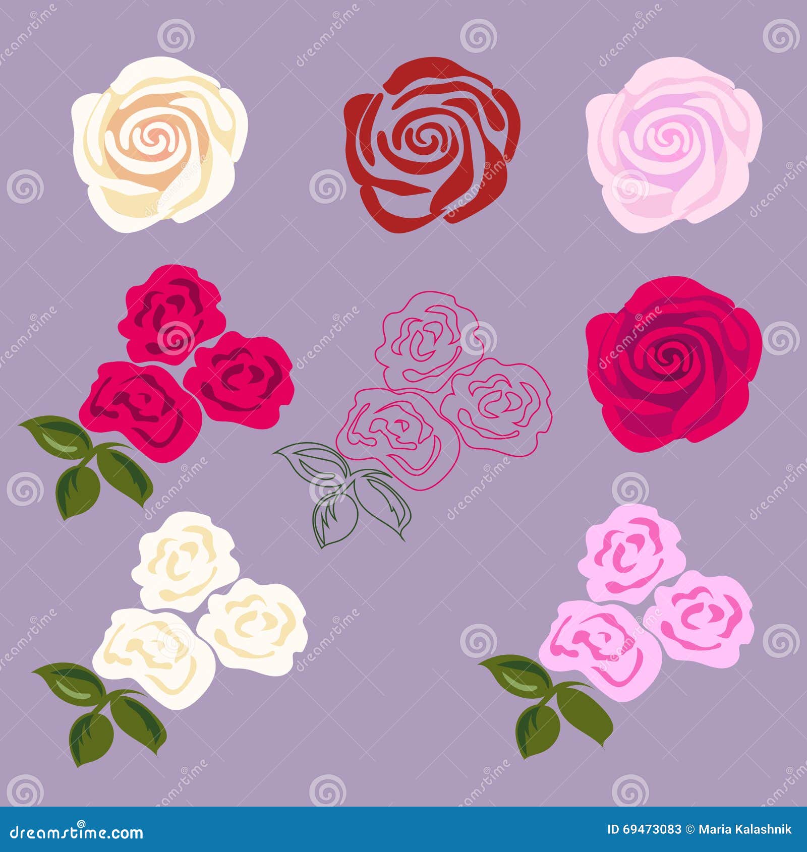 Rose flowers. stock vector. Illustration of flat, beautiful - 69473083