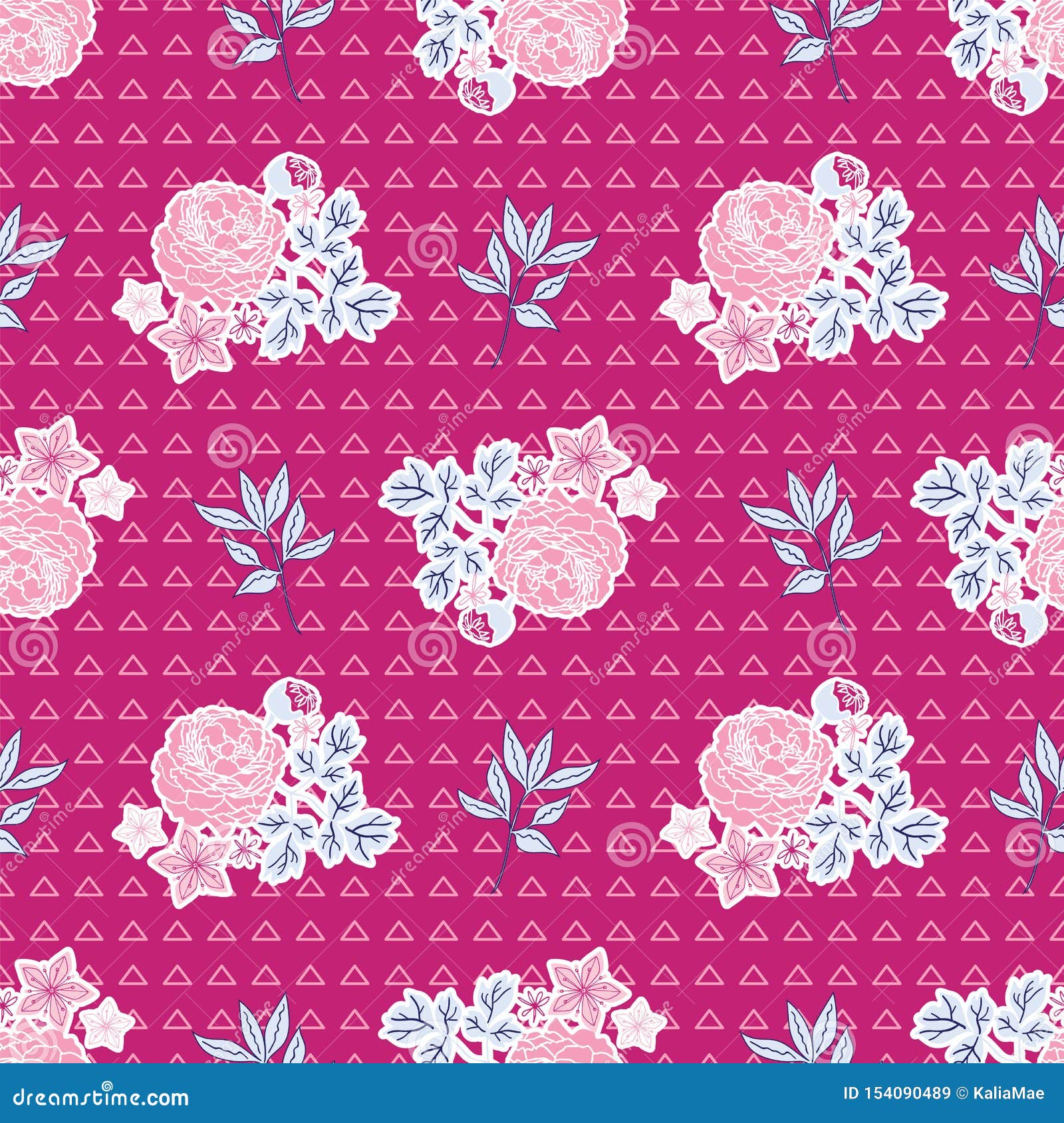 Rose Flowers and Triangles Floral Seamless Pattern Print. Vector Stock ...