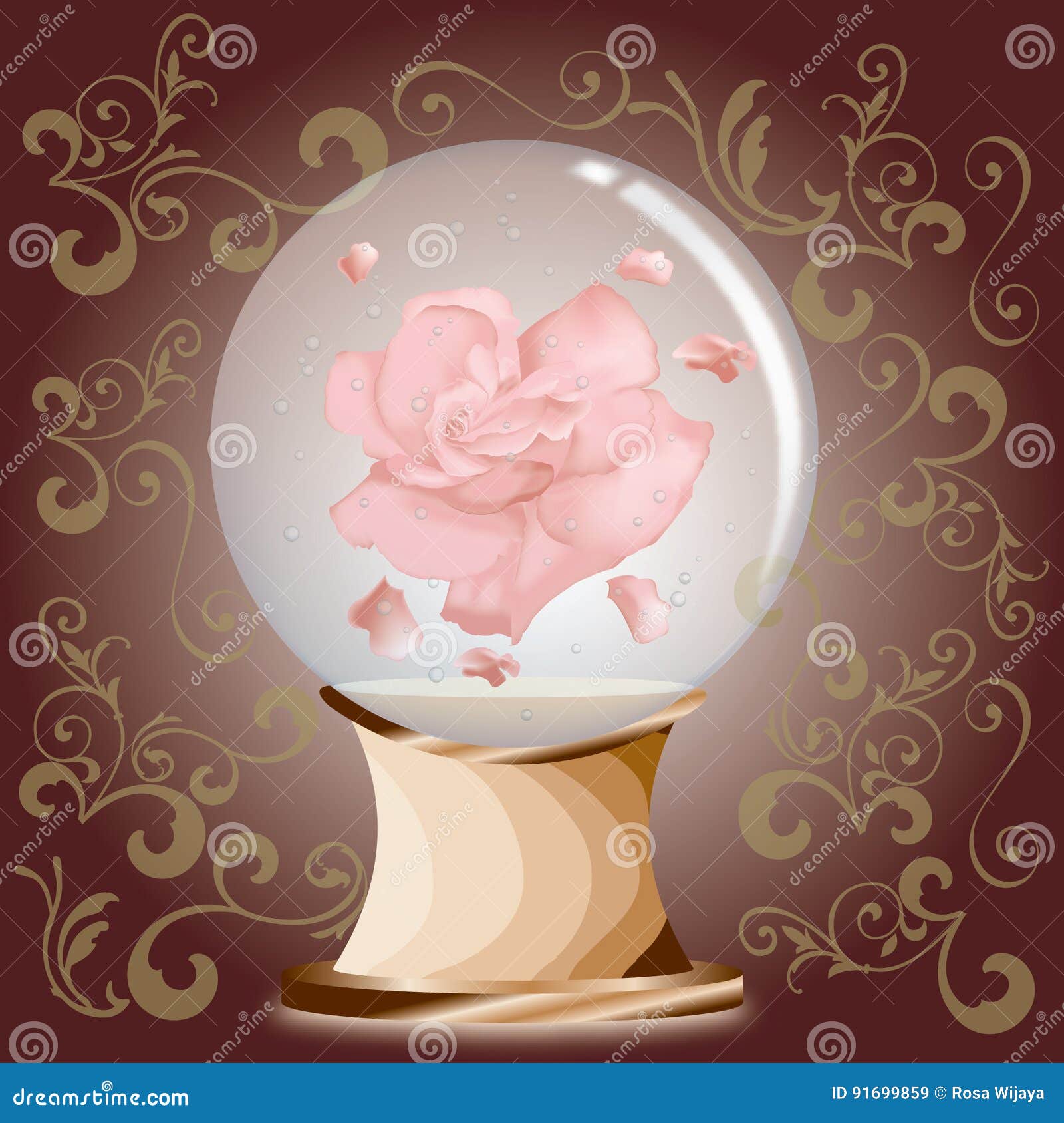 Rose in glass ball stock vector. Illustration of glass - 91699859
