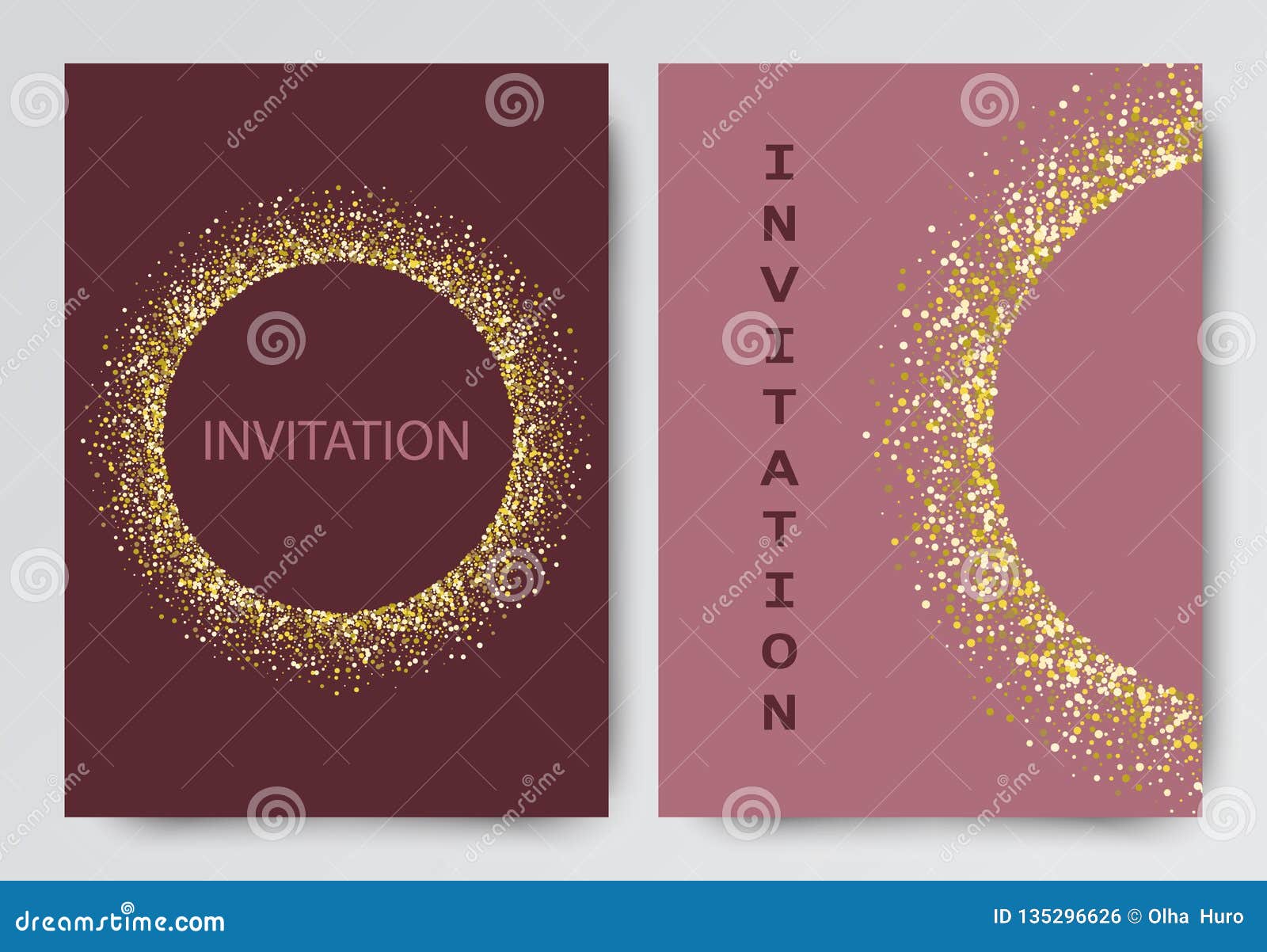 Rose Gold Glitter Invitation Template with Sparkles for Events. Stock ...