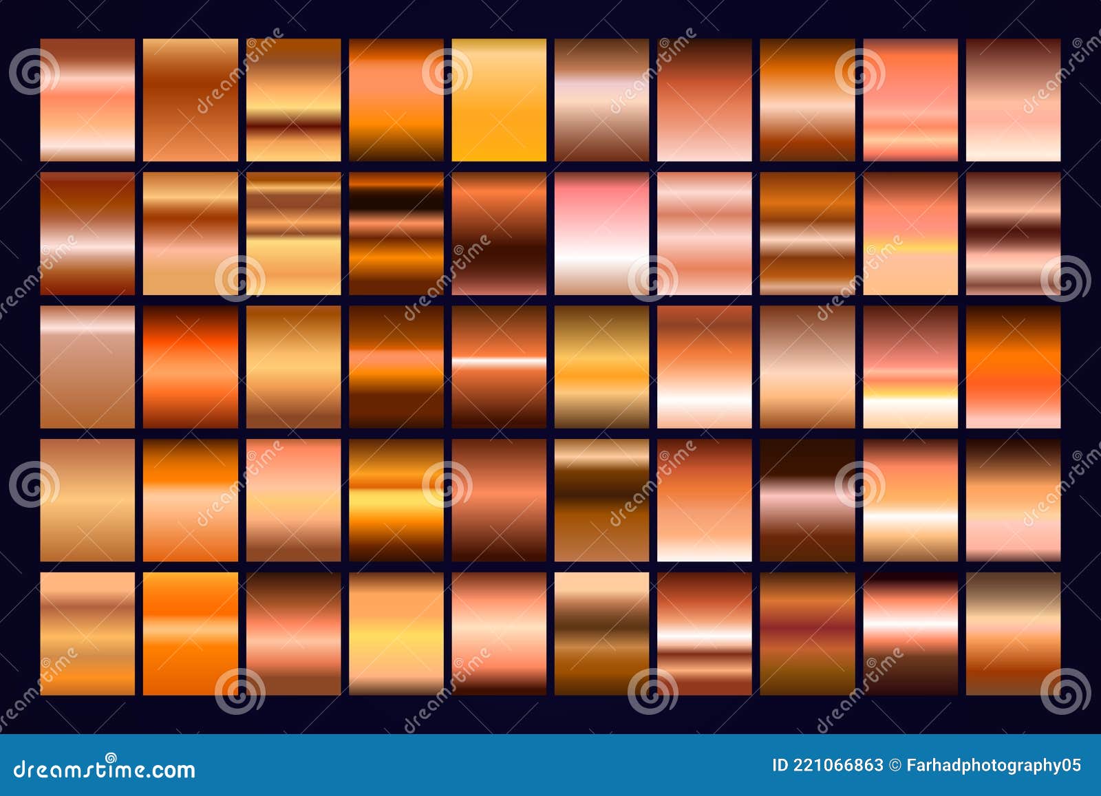 Rose Gold Gradient Color Set, Rose Gold Metallic Gradient Color Vector ...