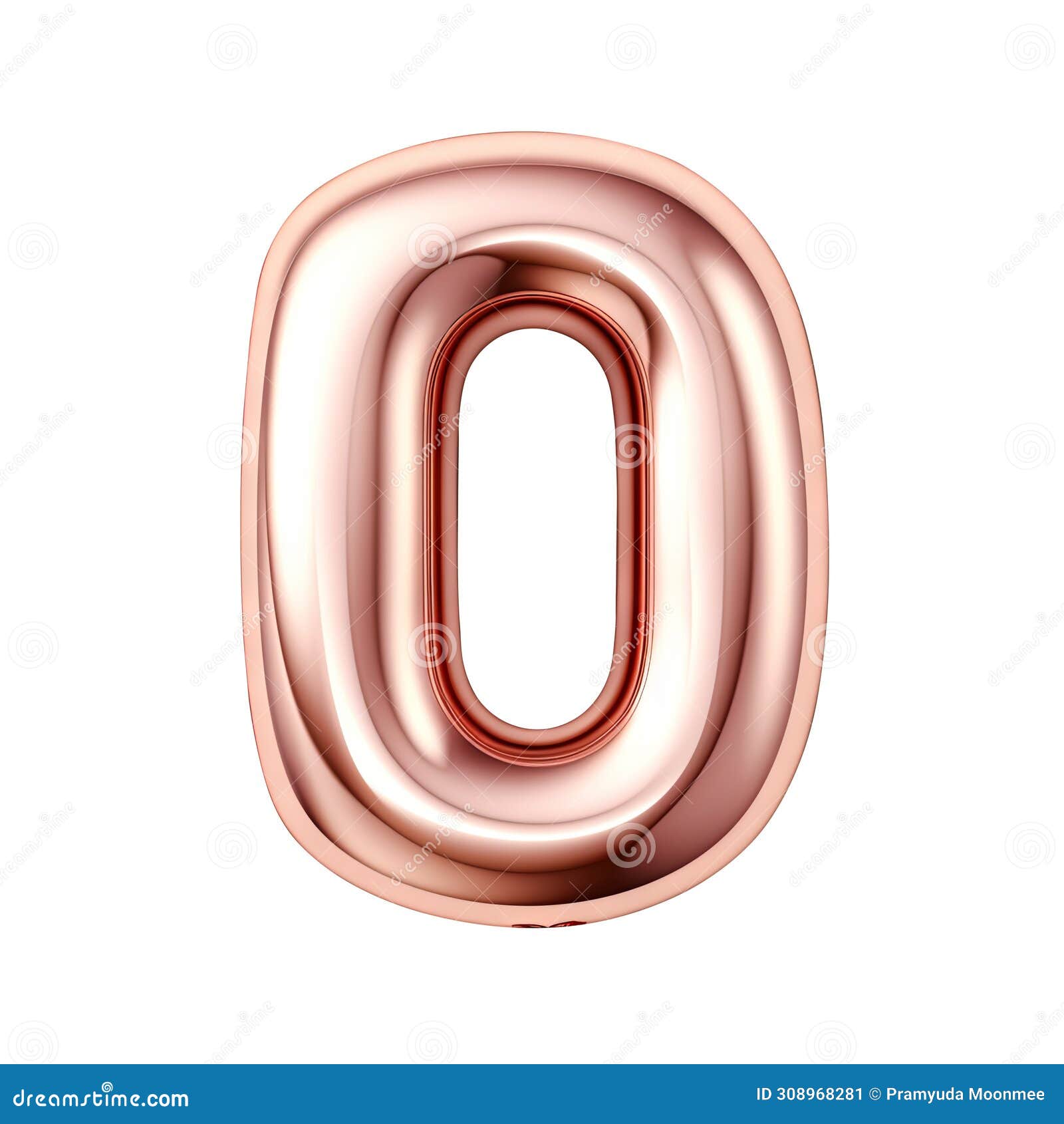 Rose Gold Metallic 0 Number Balloon Realistic 3D on White Background ...