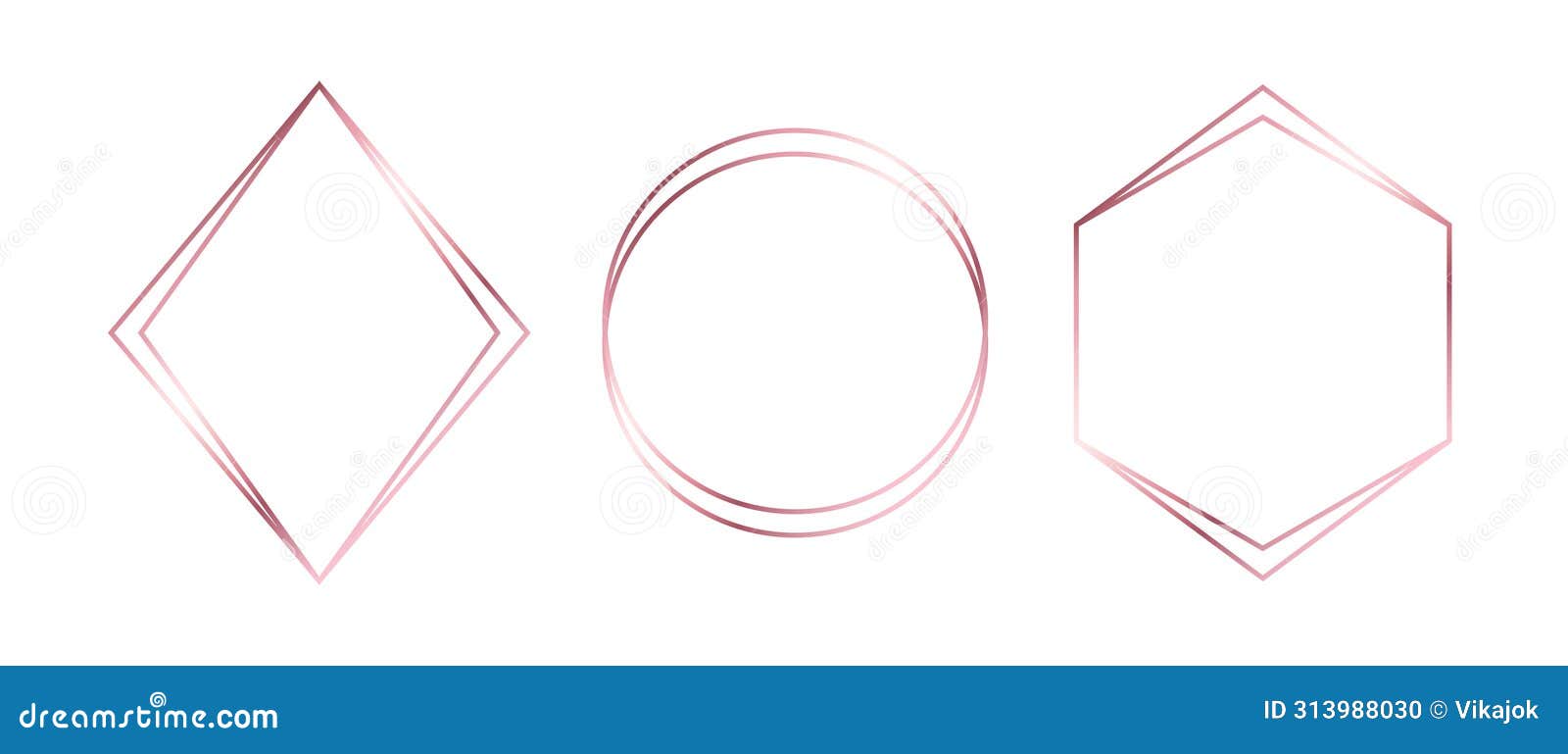 Rose Gold Thin Frames Set. Pink Gold Geometric Borders in Art Deco ...