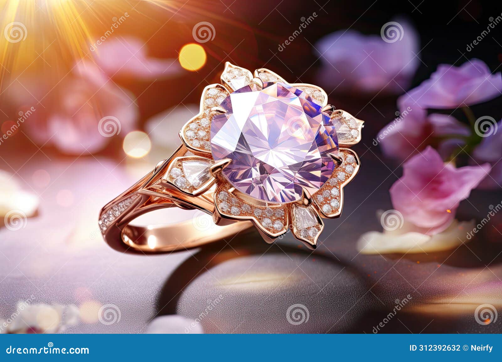 Rose Gold Wedding Ring with a Round Diamond Captivating Light Effects ...