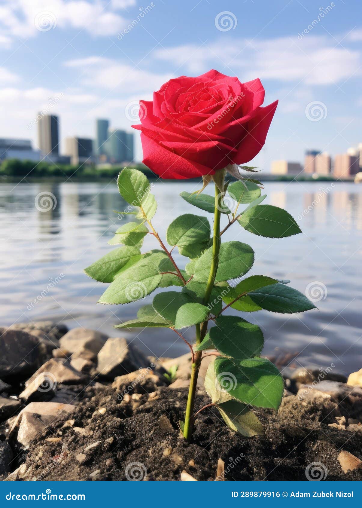 A Rose Growing on Rocks by Water Stock Illustration - Illustration of ...