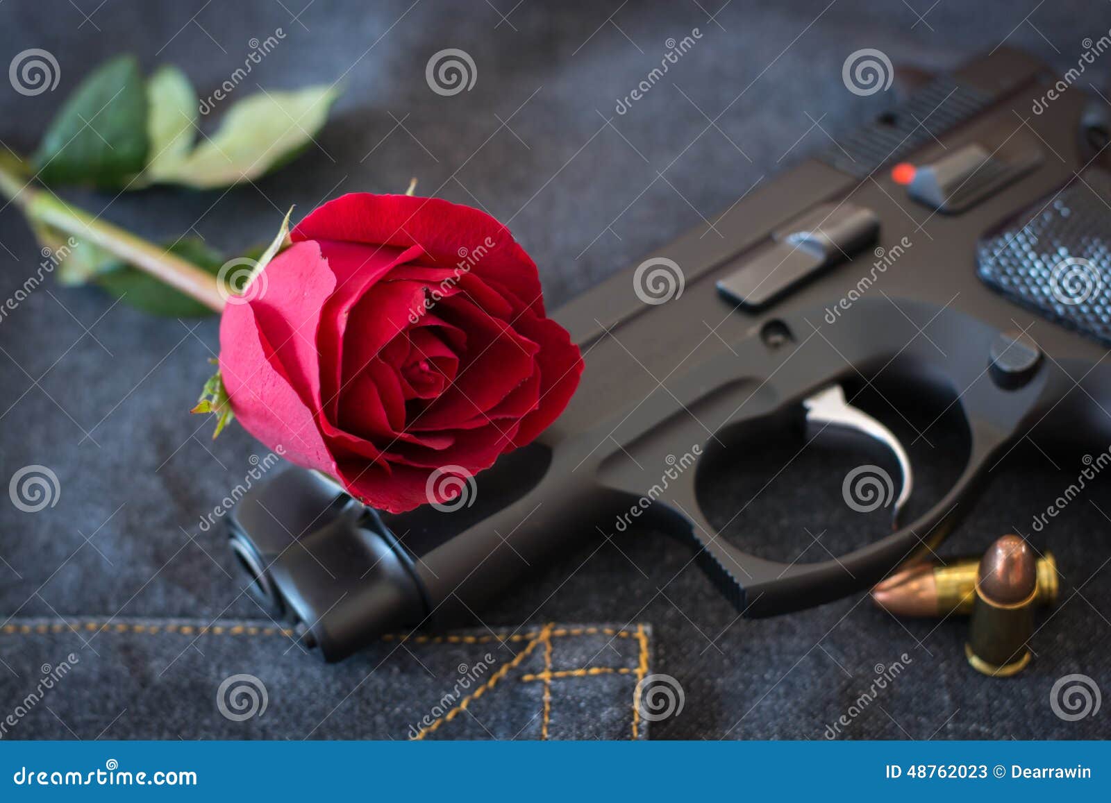 Rose and Gun stock image. Image of metal, concept, rose - 48762023