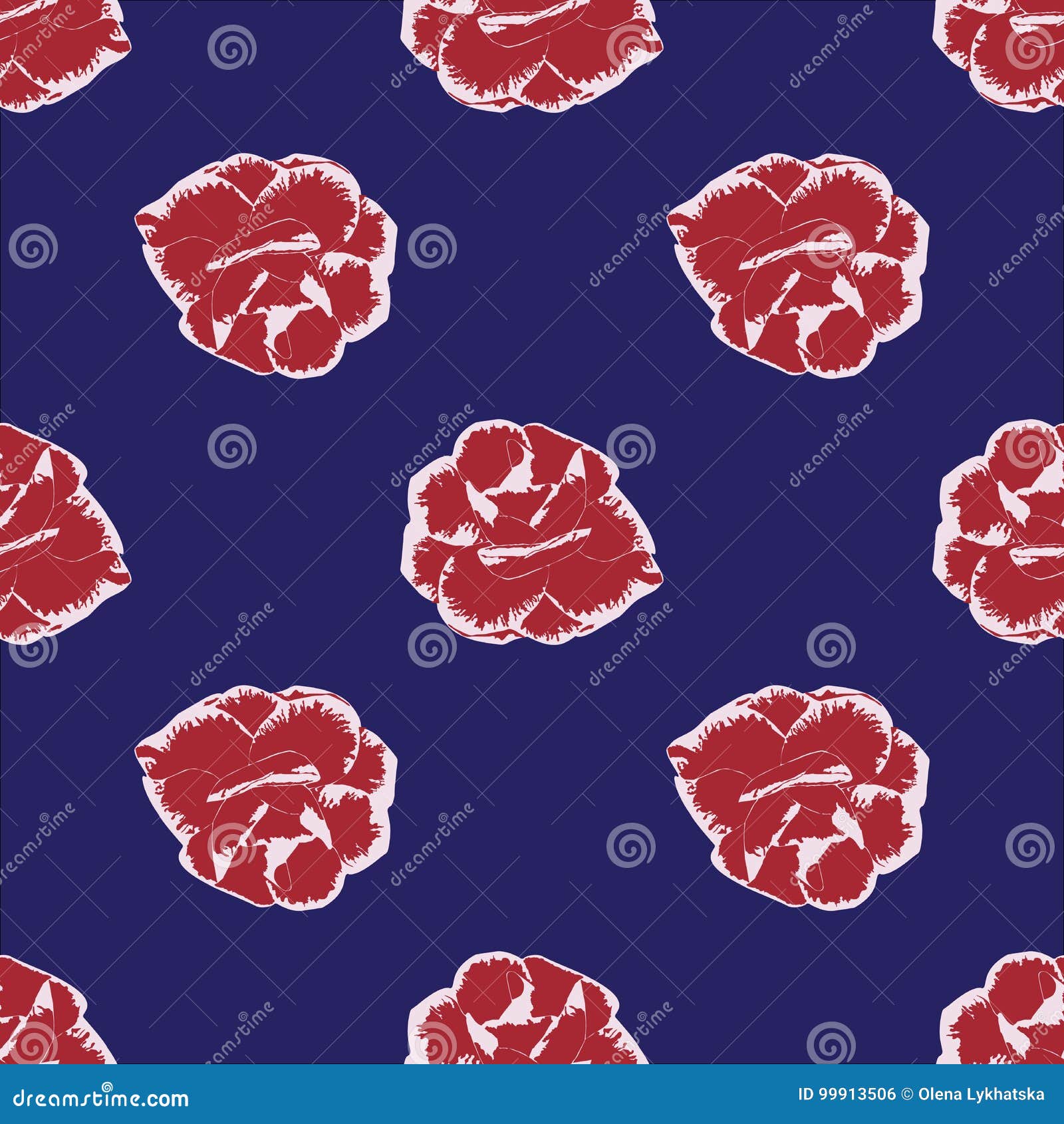 Rose Hand Drawn Pattern on Dark Blue Stock Vector - Illustration of ...