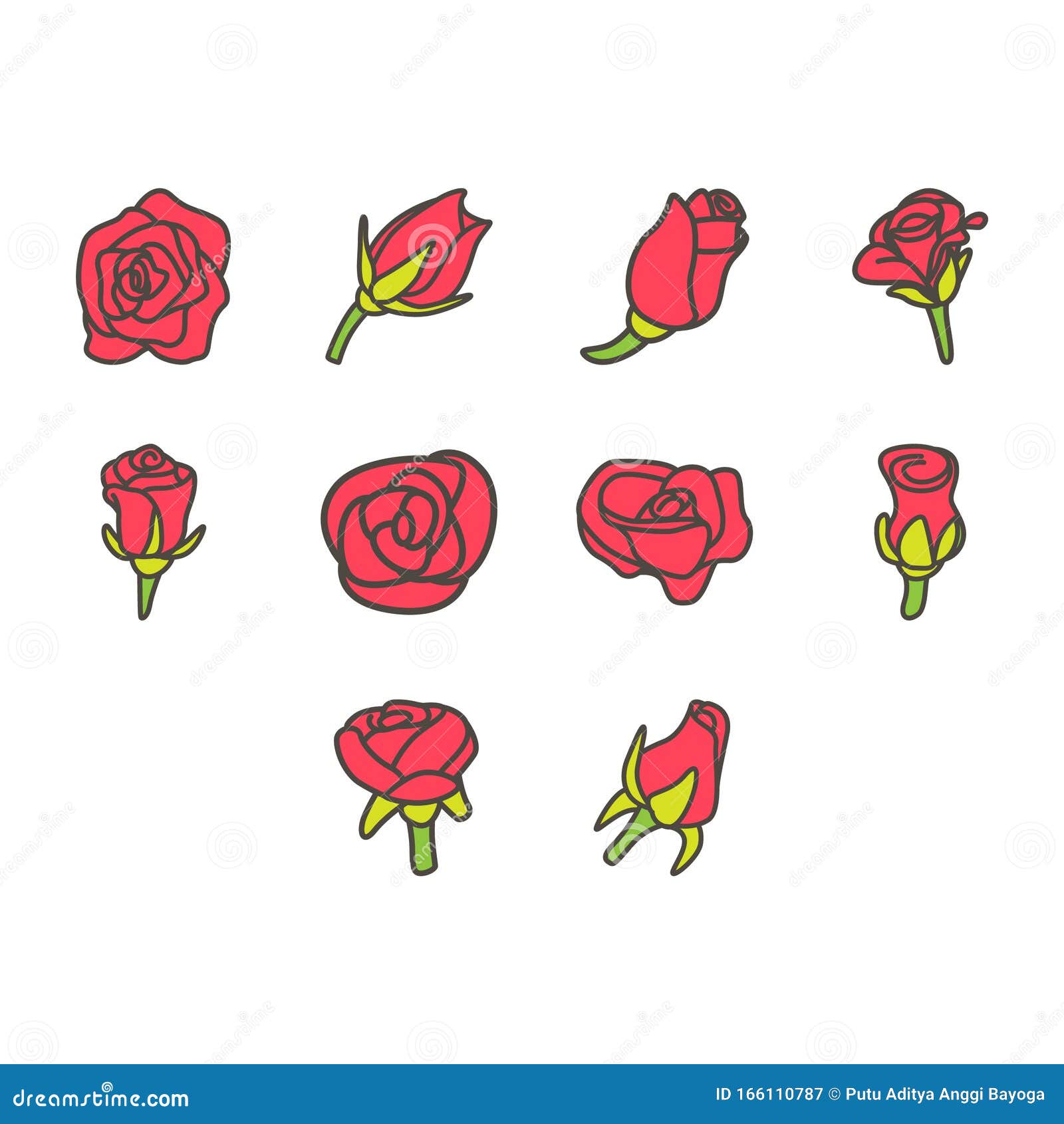 Rose Icon Set stock vector. Illustration of nature, flat - 166110787