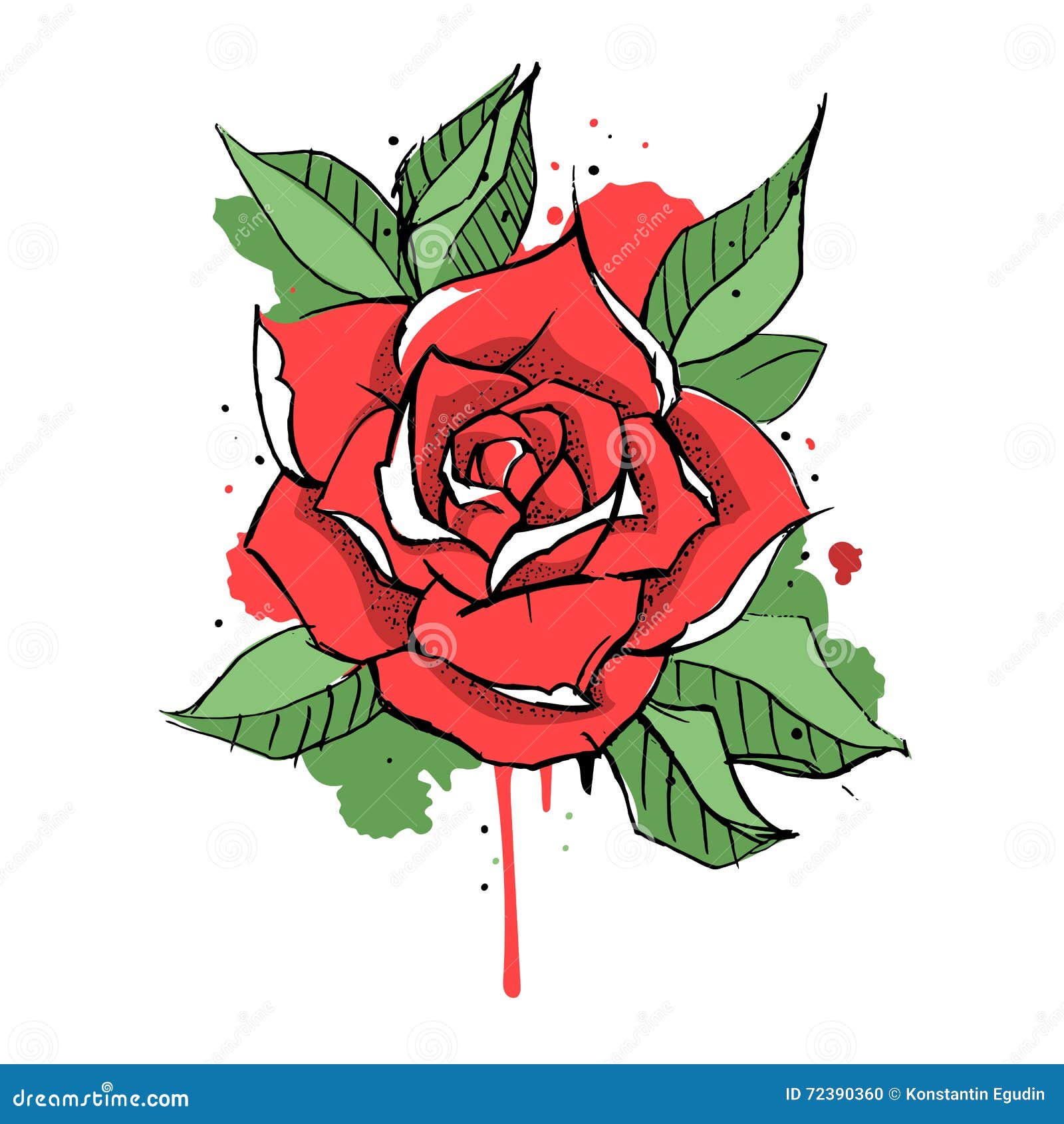 Rose ink and splash stock vector. Illustration of leaf - 72390360