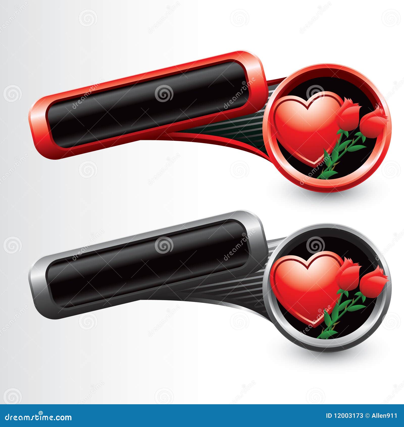 Rose Inside Heart on Tilted Red and Gray Banners Stock Vector ...