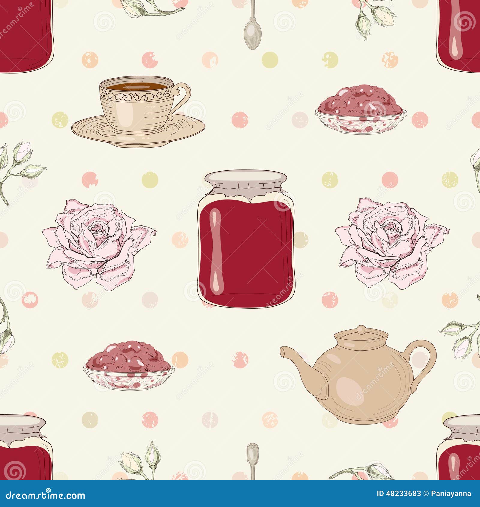 Rose Jam and Tea Seamless Pattern Stock Vector - Illustration of plate ...