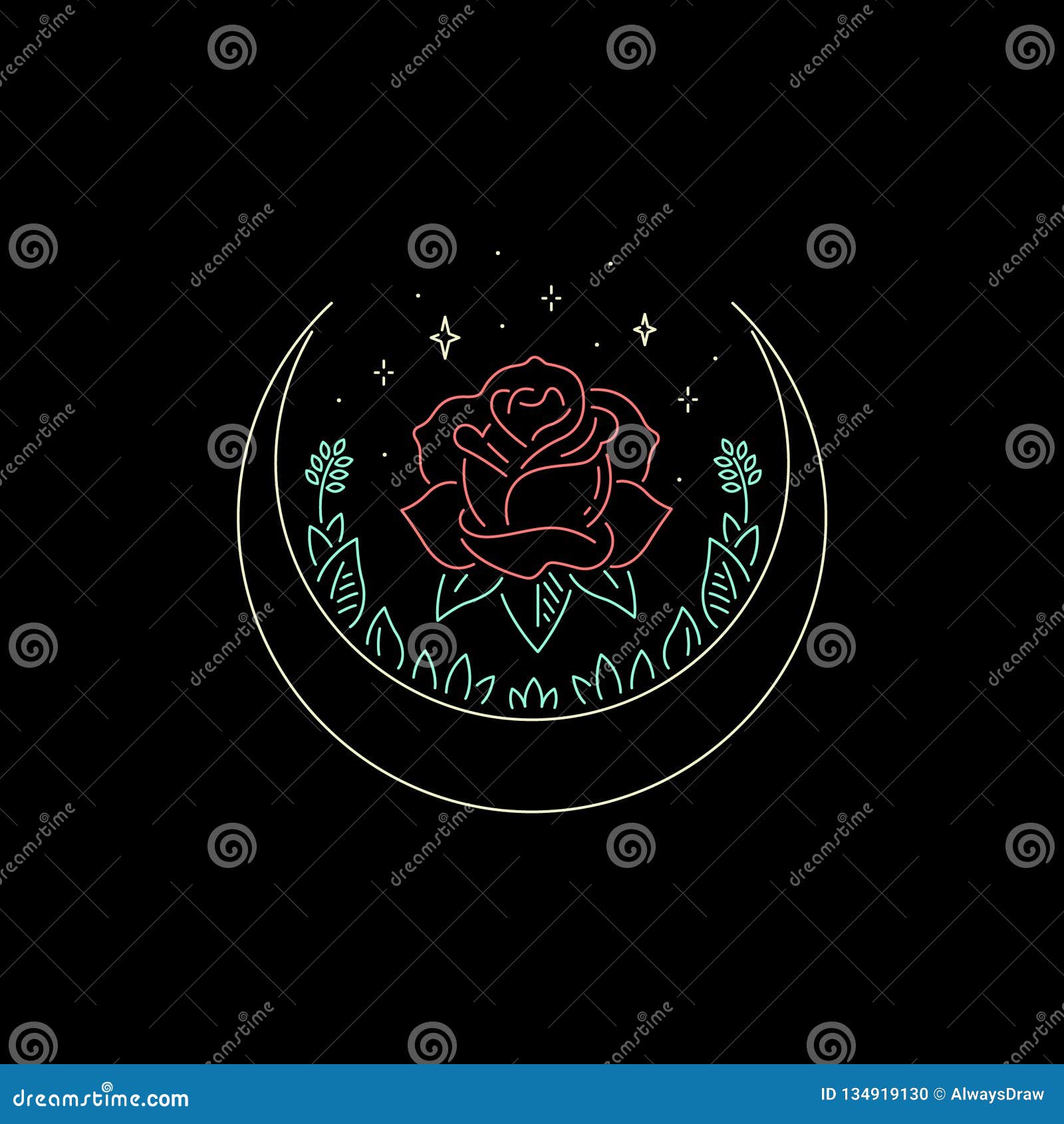 ROSE with MOON COLOR NEON BADGE Stock Vector - Illustration of shape ...