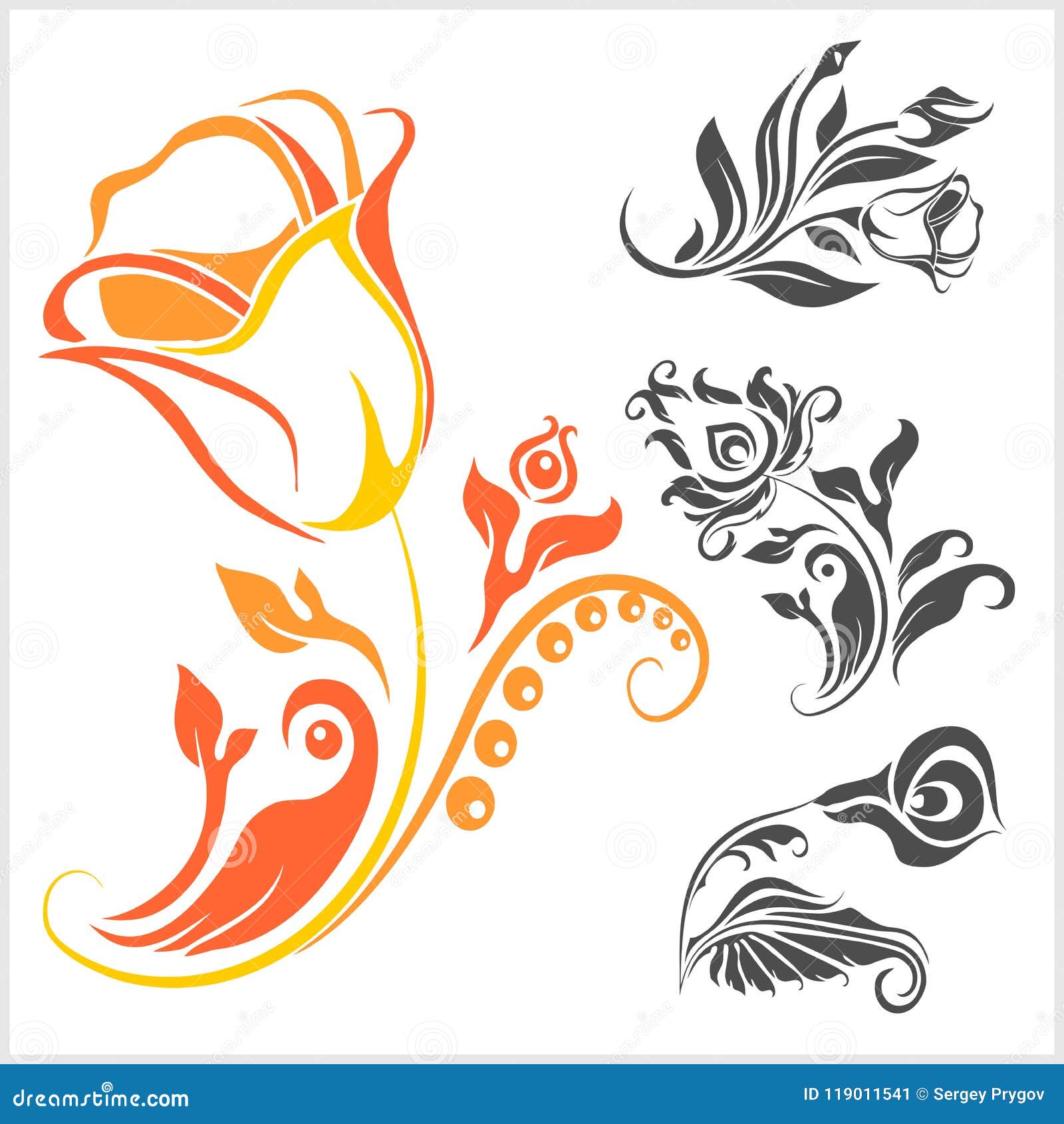 Rose Motif - Flower Design Elements Vector Stock Vector - Illustration ...
