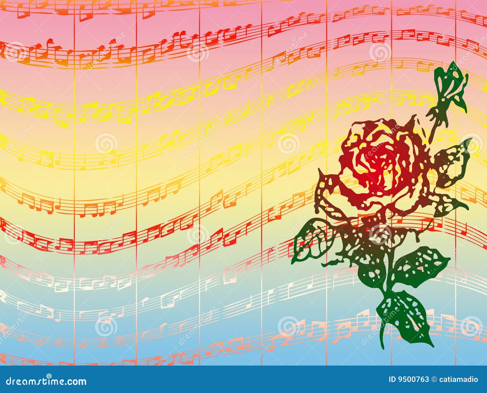 Rose and music stock illustration. Illustration of decor - 9500763