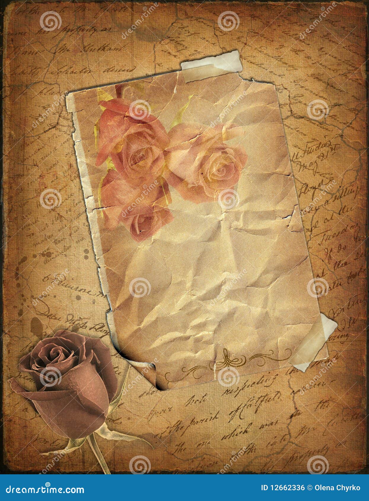 Rose and Old Paper with the Hand-written Text Stock Illustration ...