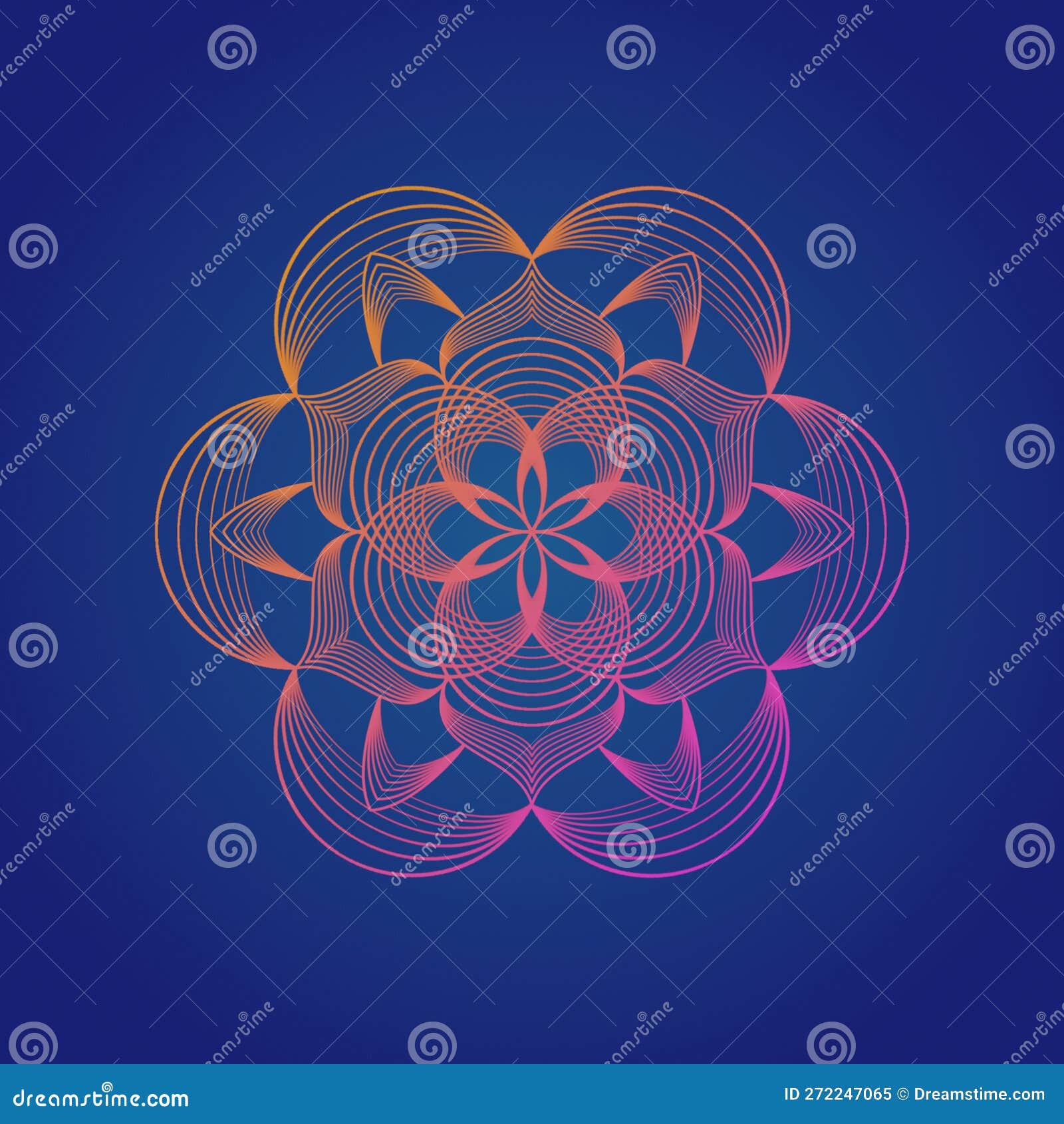 Rose and Orange Mandala Illustration on a Dark Blue Background. Stock ...