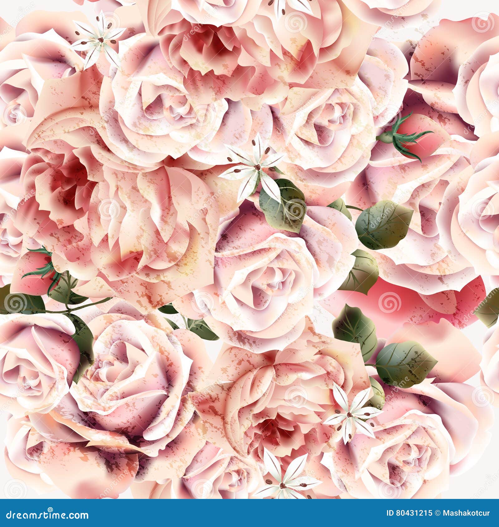 Rose Pattern with Vector Realistic Pink Light Roses for Design Stock ...