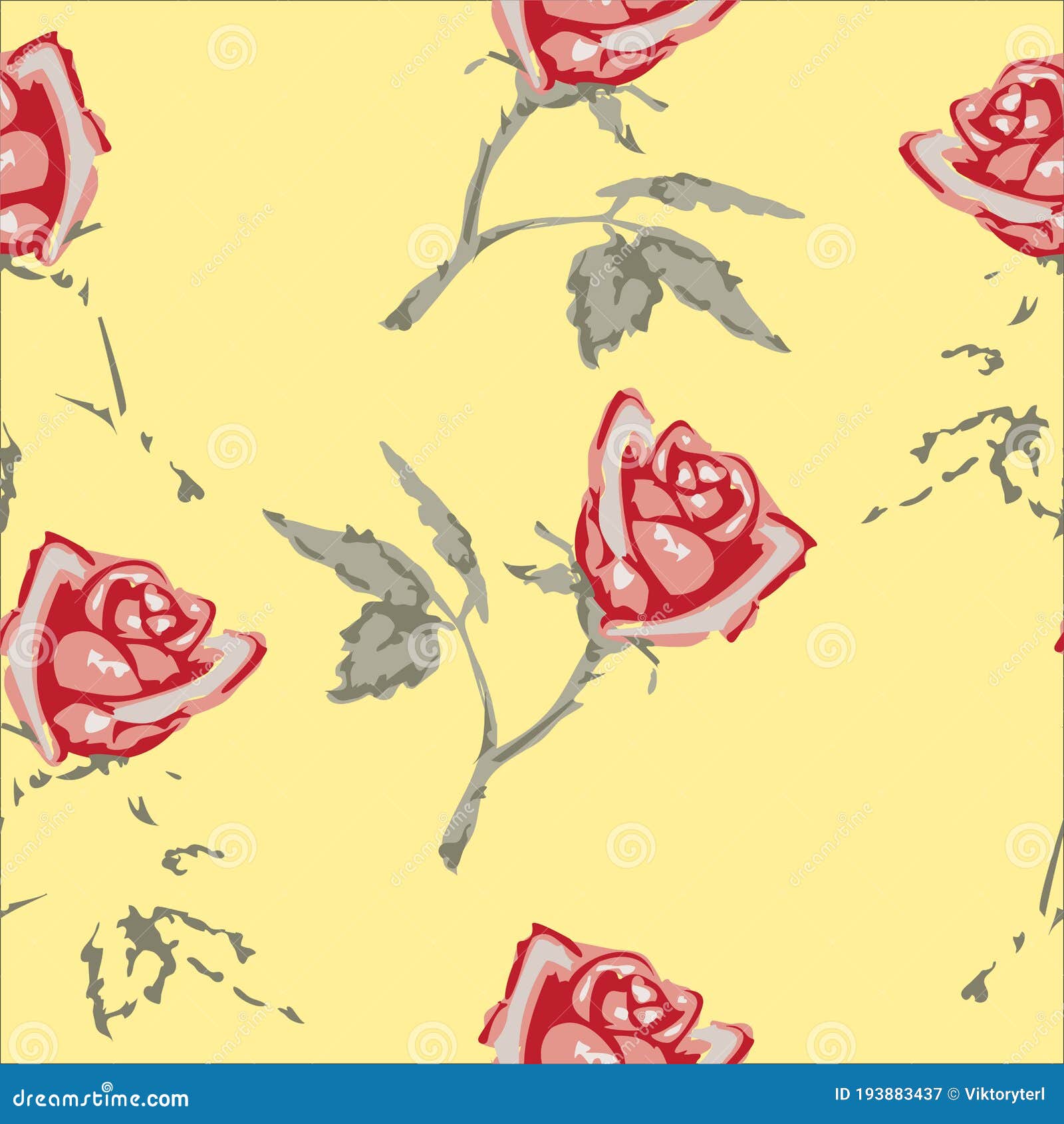 Vintage Pattern Rose on Yellow Background Stock Vector - Illustration ...