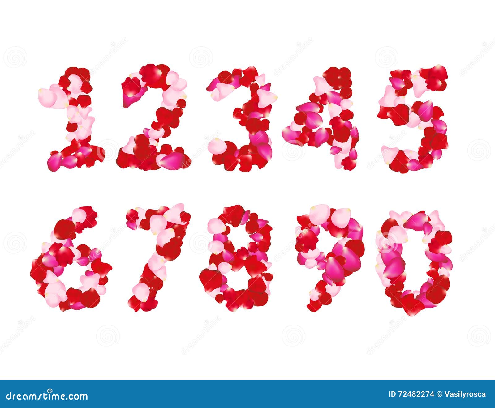 Rose Petals Numbers Set. Set of Romantic Numbers Type Stock Vector ...
