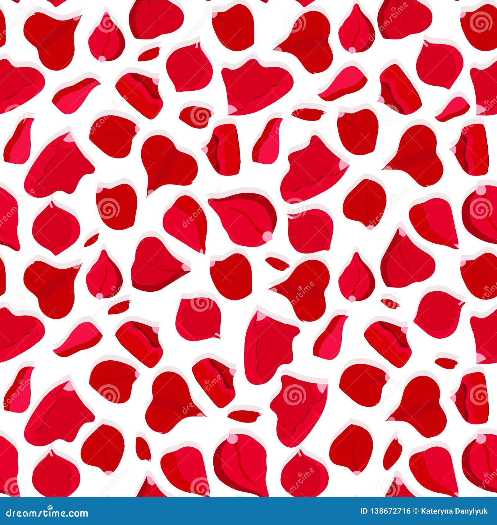 Rose Petals Seamless Pattern. Red Petals on White, Shadows Stock Vector ...