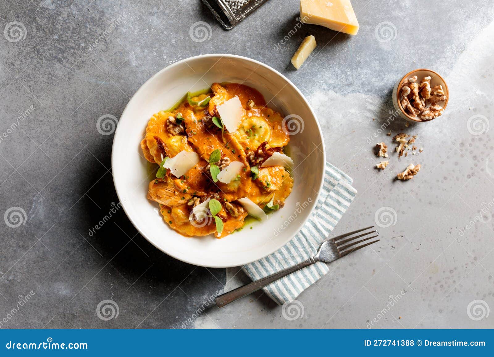 Rose Ravioli with Walnuts Served in Dish Isolated on Table Top View of ...