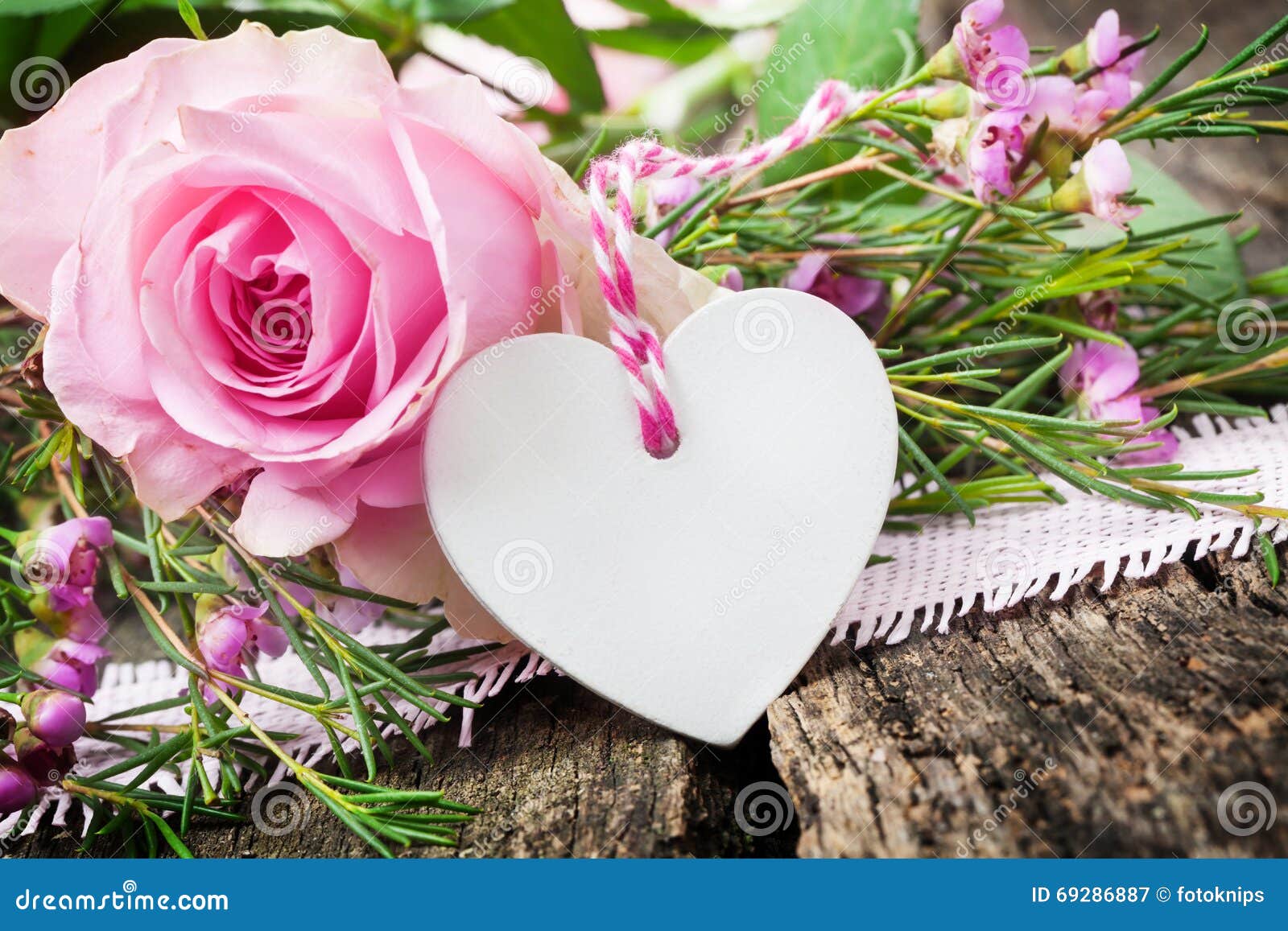 Rose rose et coeur image stock. Image du boucle, espace - 69286887