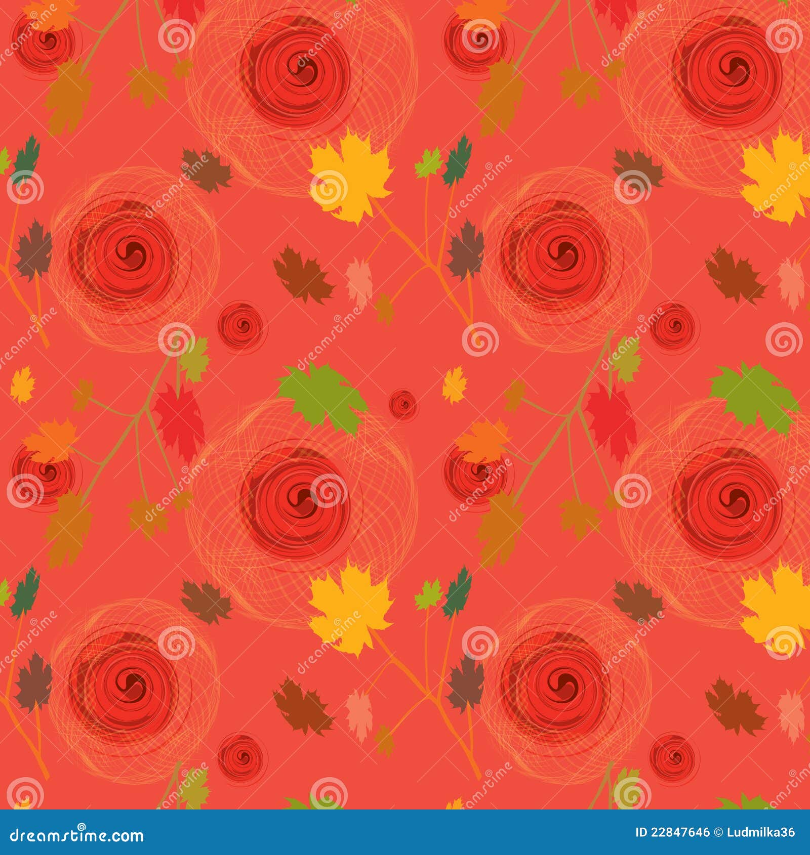 Rose Seamless Background with Maple Leafs Stock Vector - Illustration ...