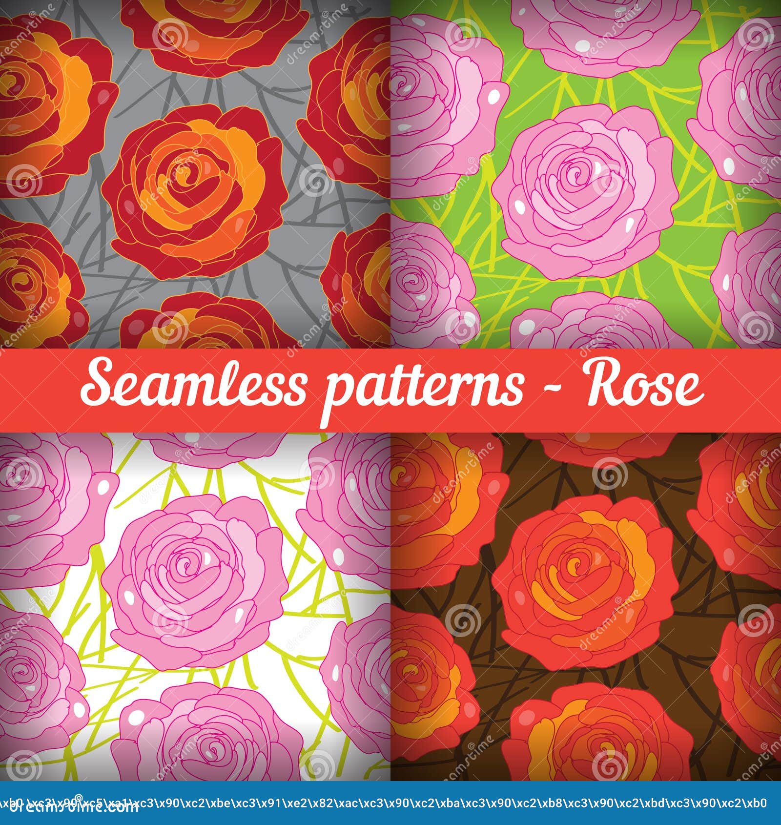Rose. Set of Seamless Patterns Stock Vector - Illustration of love ...