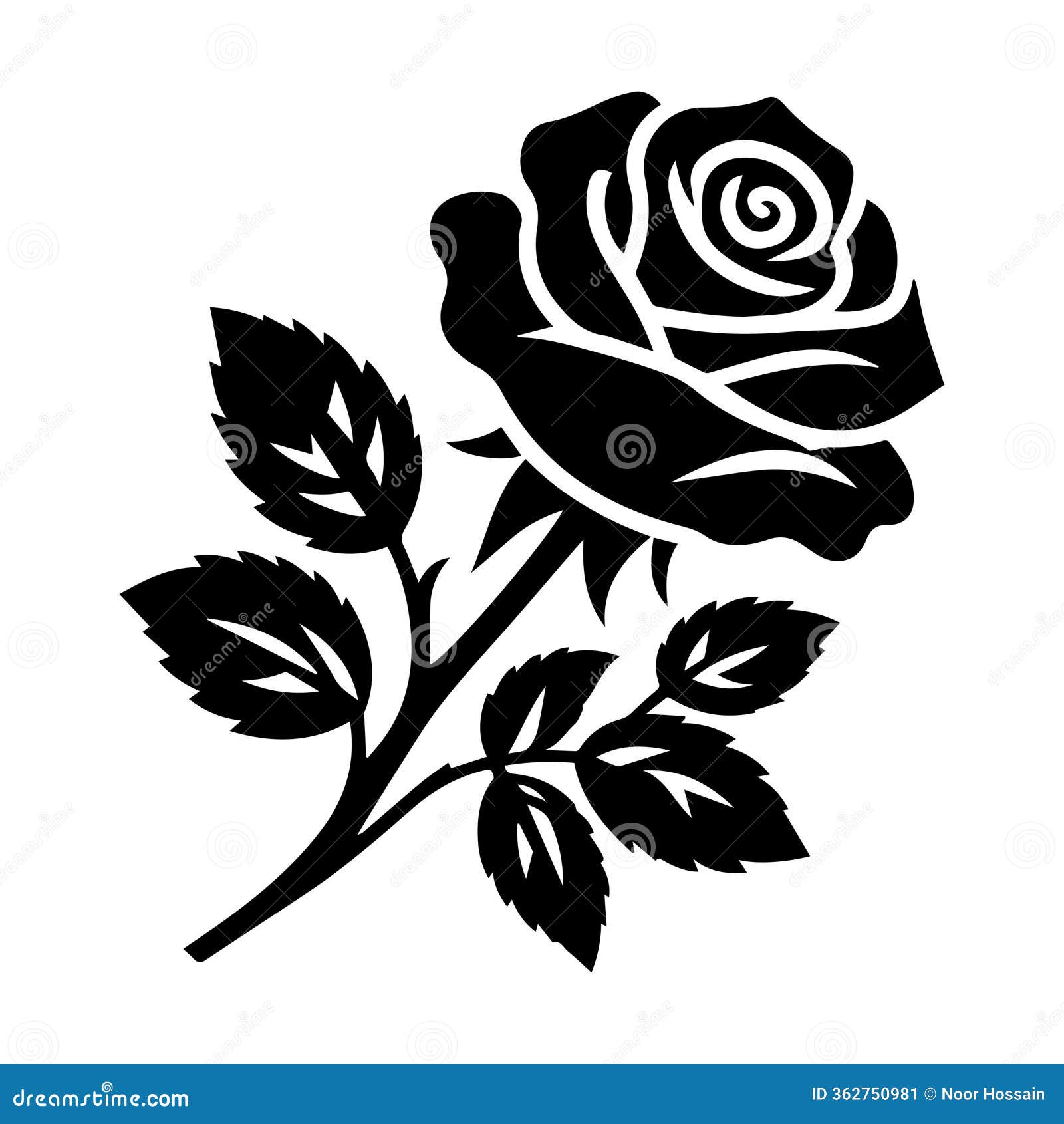 Rose Silhouette Icon with White Background Stock Illustration ...