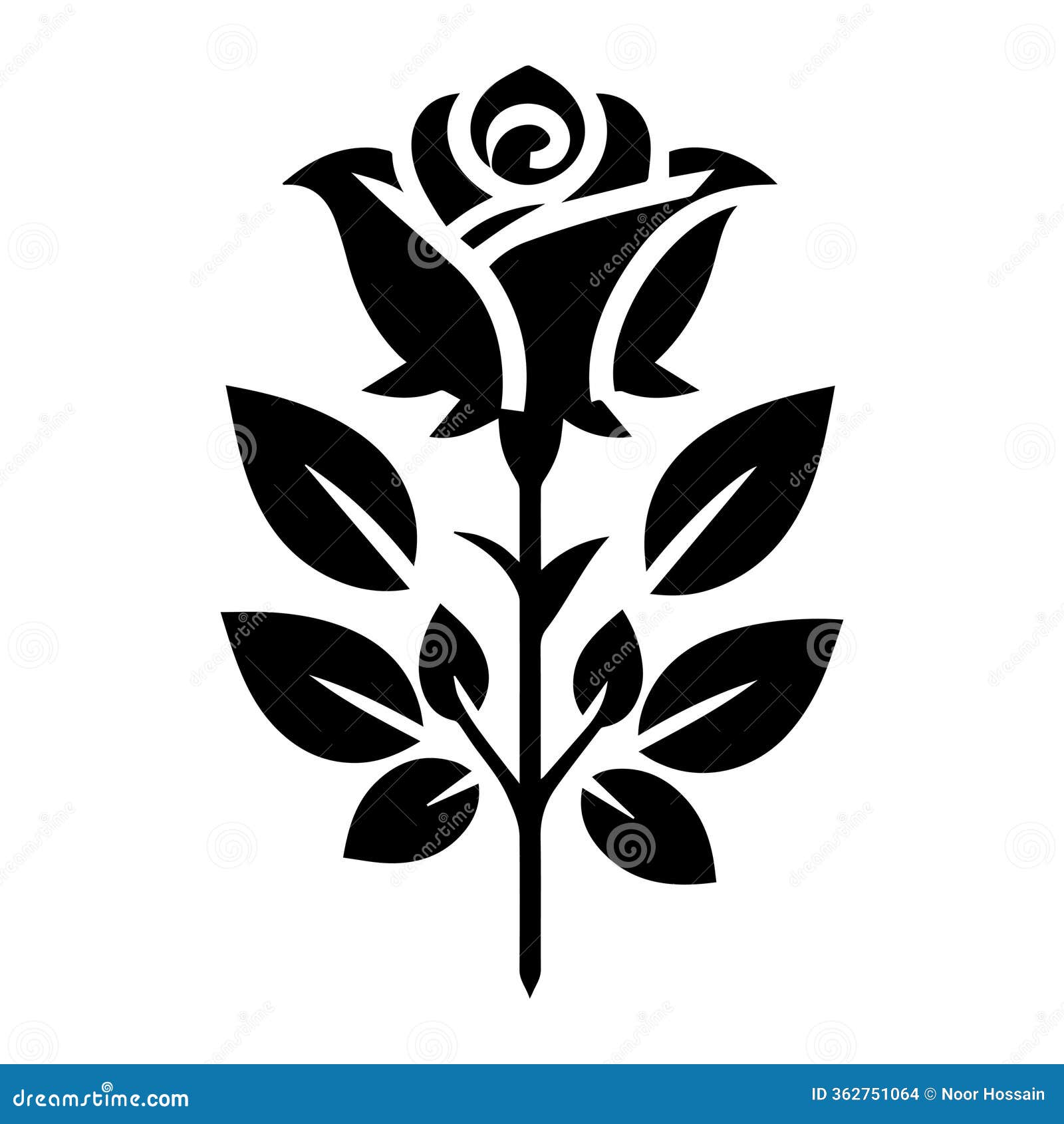 Rose Silhouette Icon with White Background. Stock Illustration ...