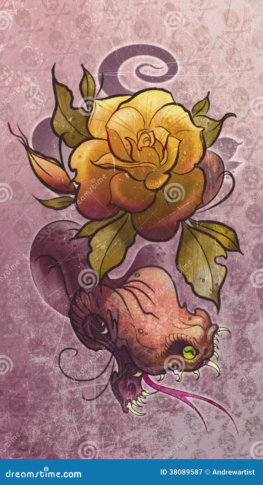 Rose and snake stock illustration. Illustration of vintage - 38089587