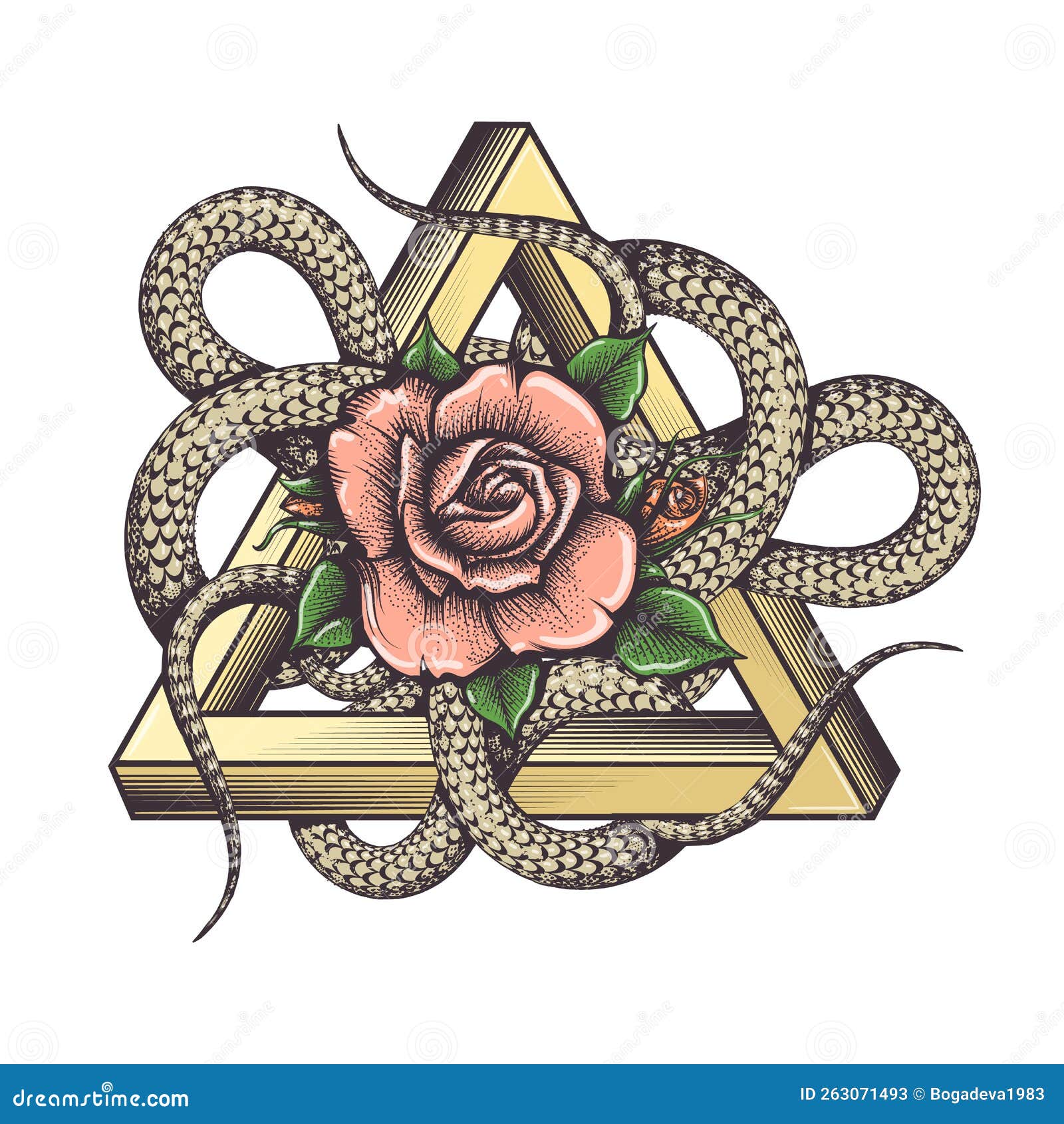 Rose and Snakes Inside Triangle Esoteric Tattoo Stock Vector ...