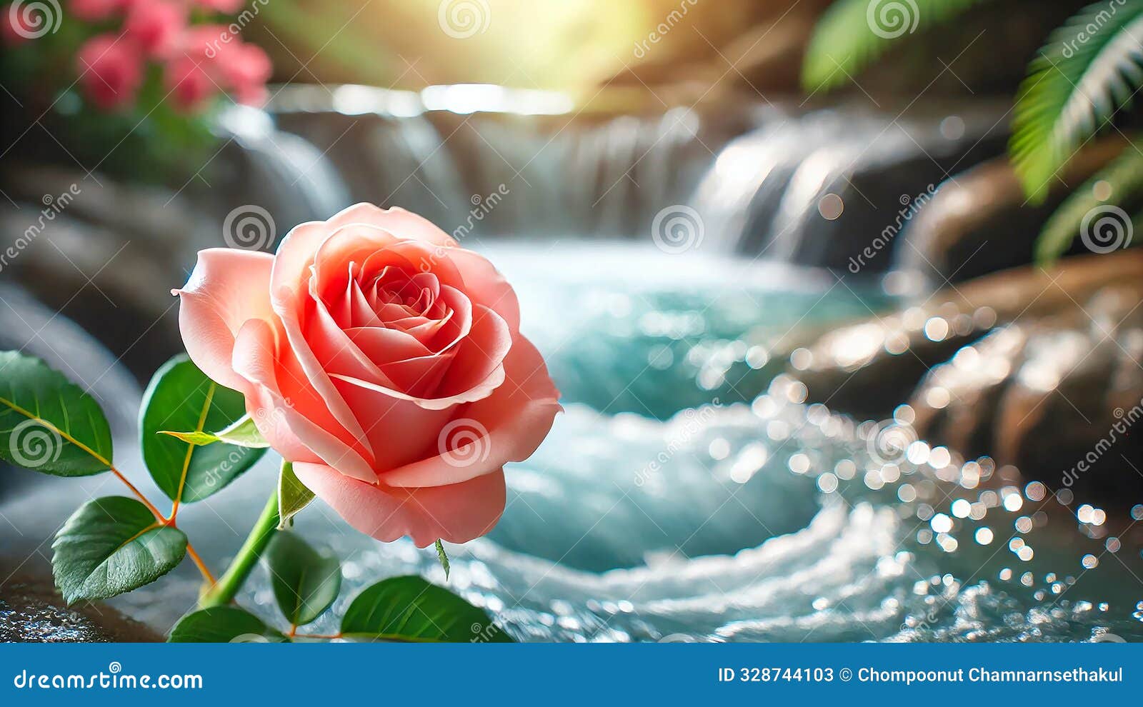 Rose with a Softly Flowing Stream in the Background Stock Illustration ...