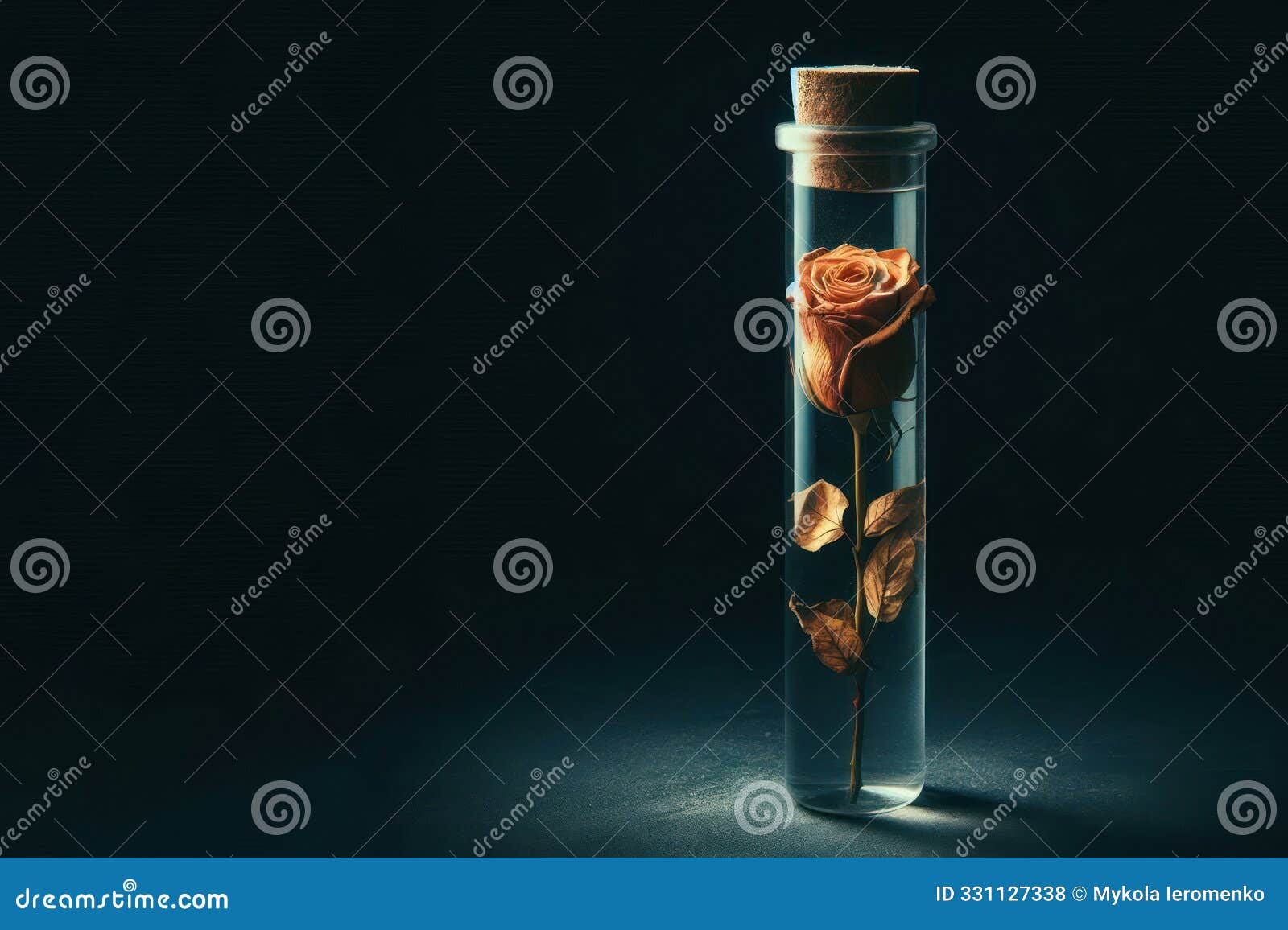A Rose in a Test Tube on a Dark Background. Space for Text. Stock Photo ...