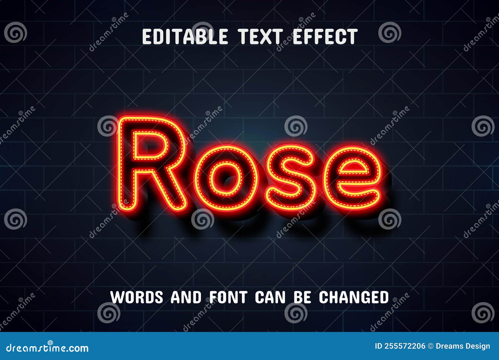 Rose Text - Neon Text Effect Editable Stock Vector - Illustration of ...