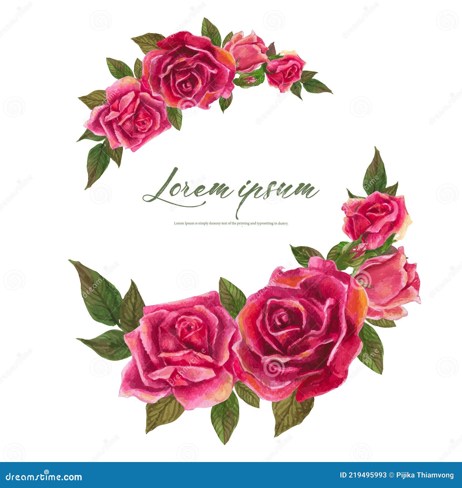 Rose watercolor frame. stock vector. Illustration of greeting - 219495993