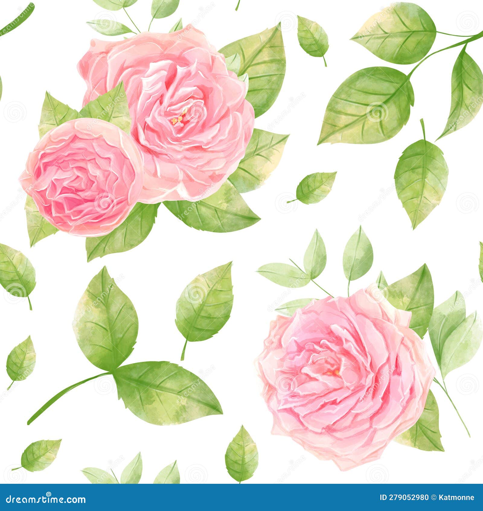 Pink Roses Watercolor Romantic Pattern Printable Design Stock ...
