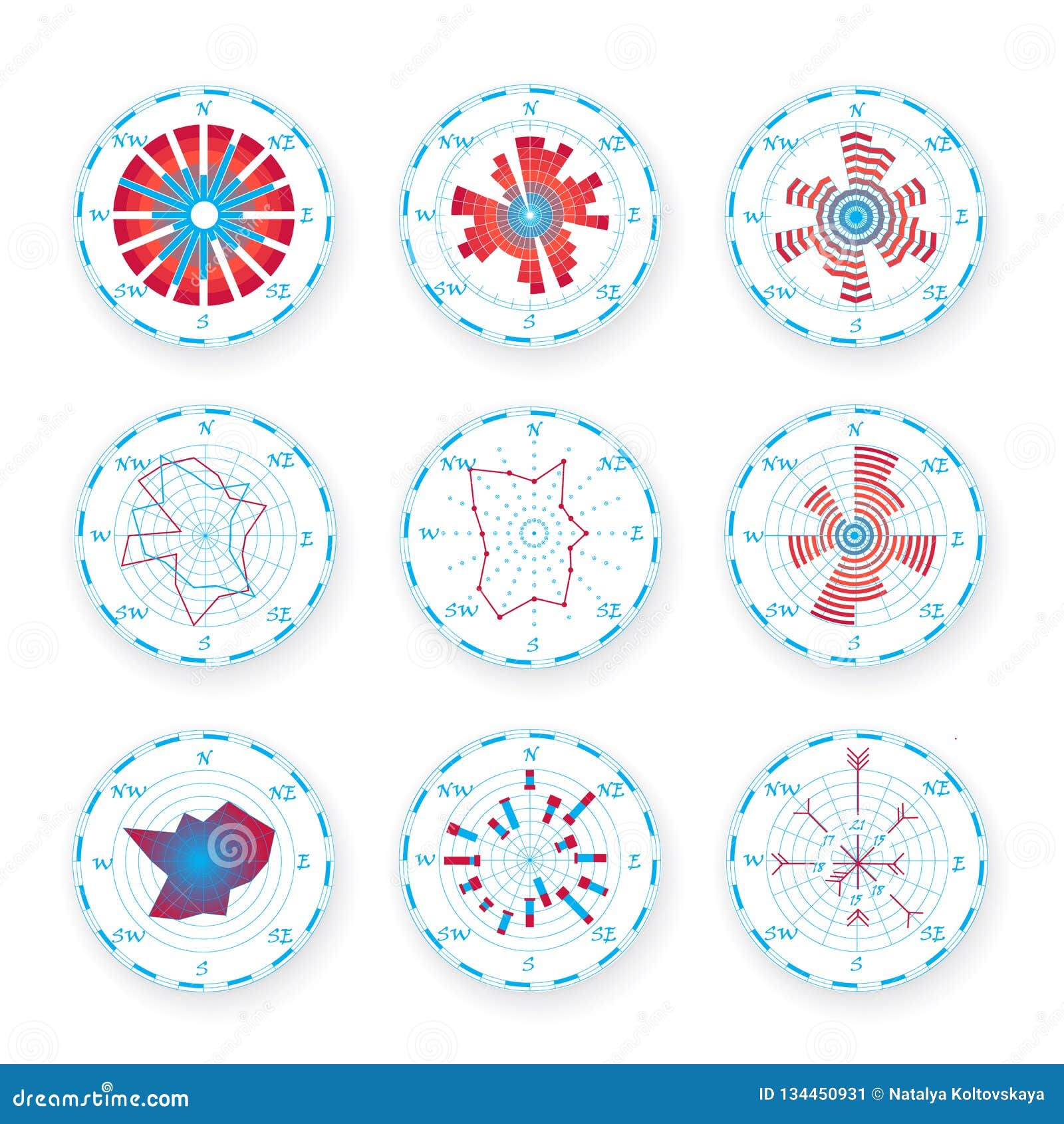 Rose of the Wind Icon Set for Scientific Materials and Infographic ...